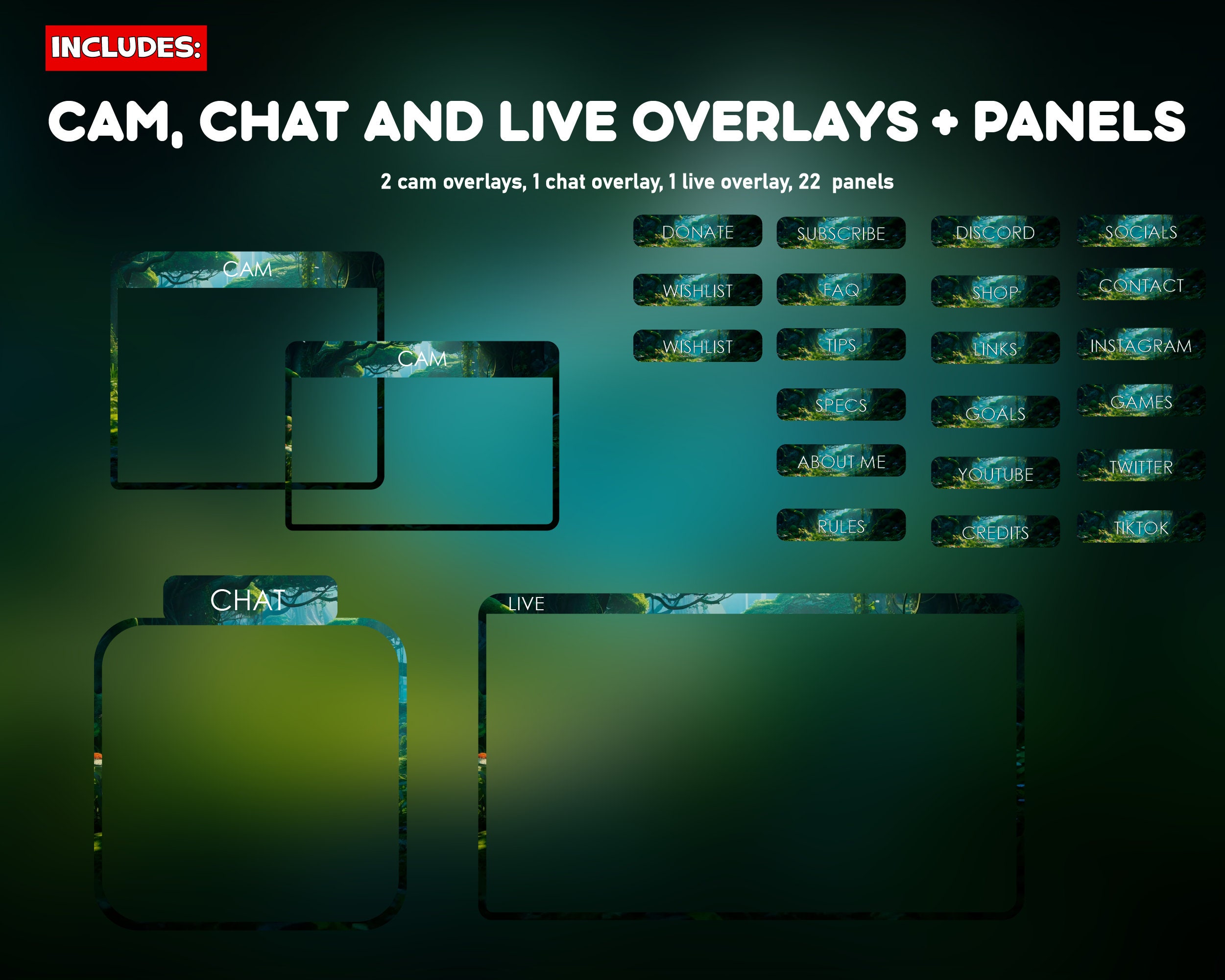 Forest Twitch Overlay Animated Pack - Jungle Plants Stream Screens ...