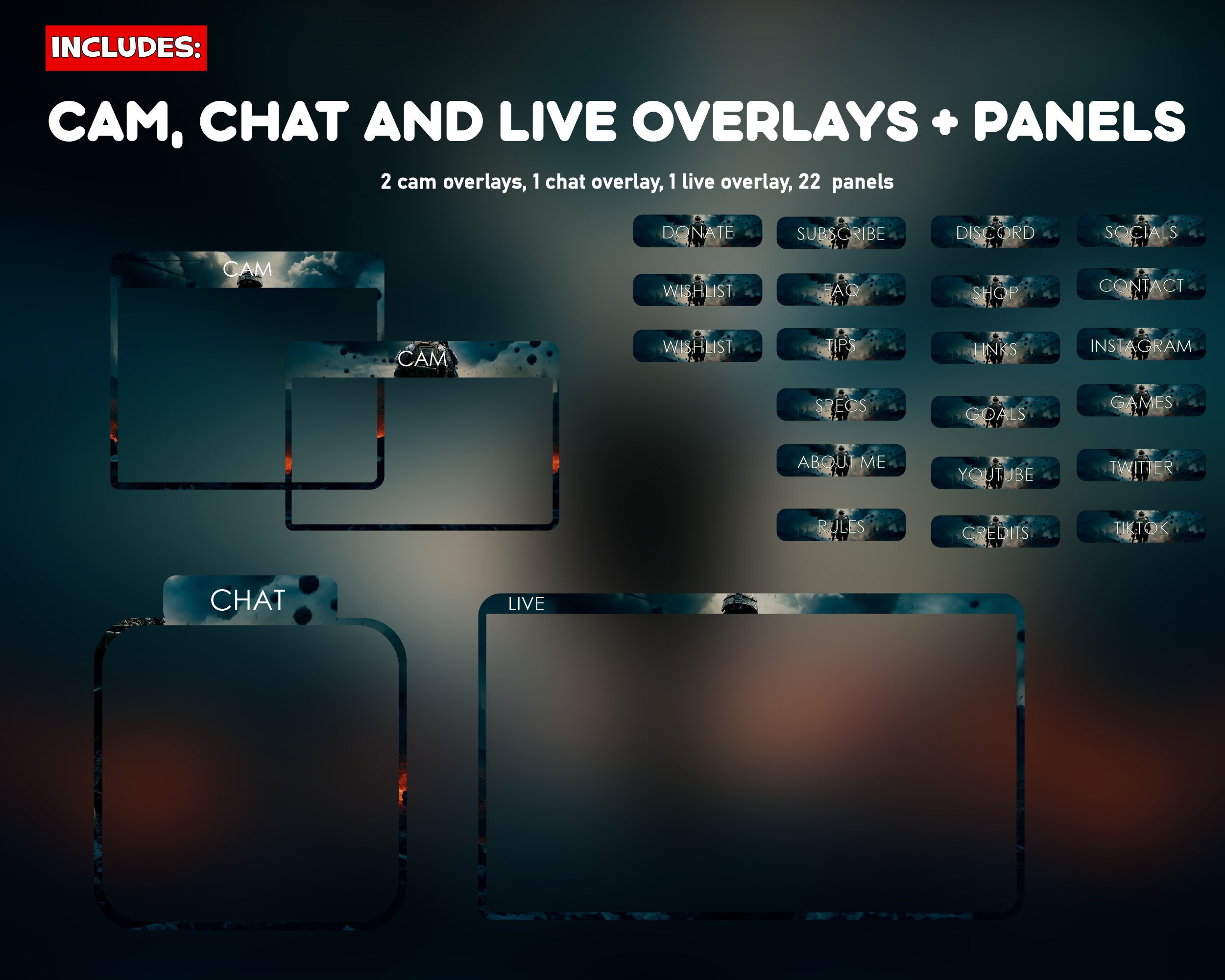 Shooter Twitch Overlay Animated Pack Inspired Background Cod War ...