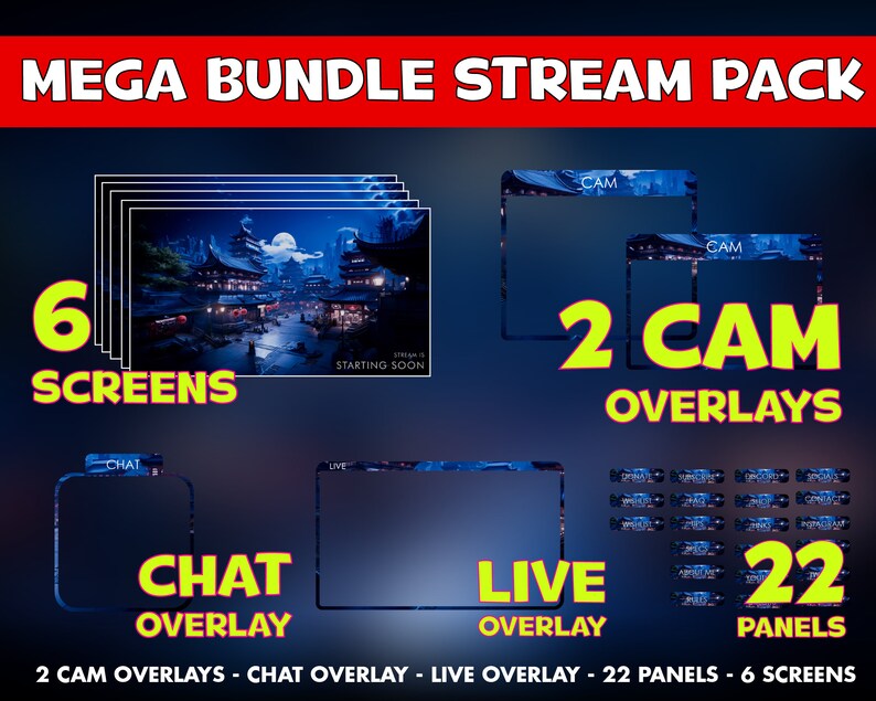 Asian Overlay Twitch Animated Package - Japan City at Night Background ...