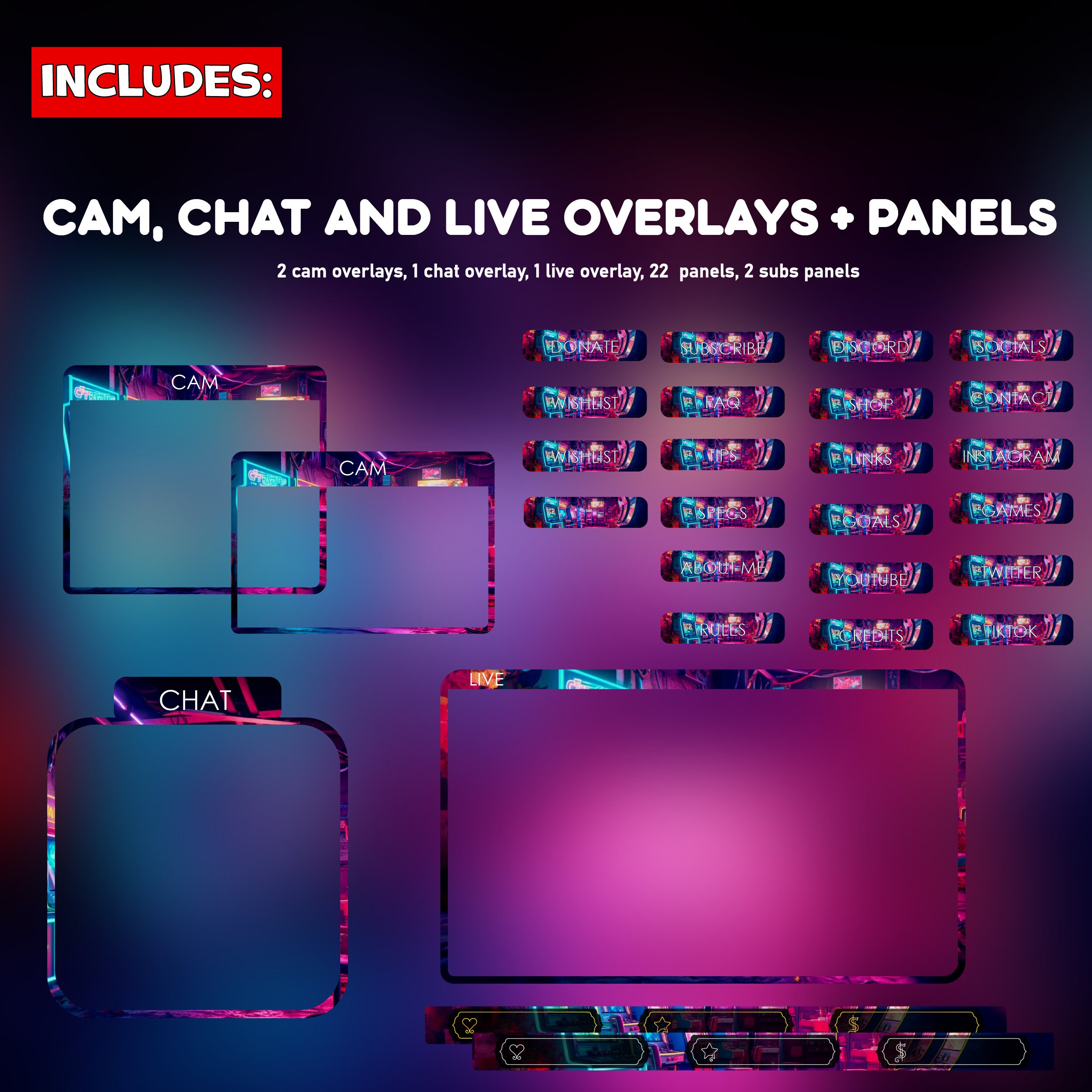 Retro Twitch Overlay Animated Pack - Inspired 80s Videogame Arcade ...