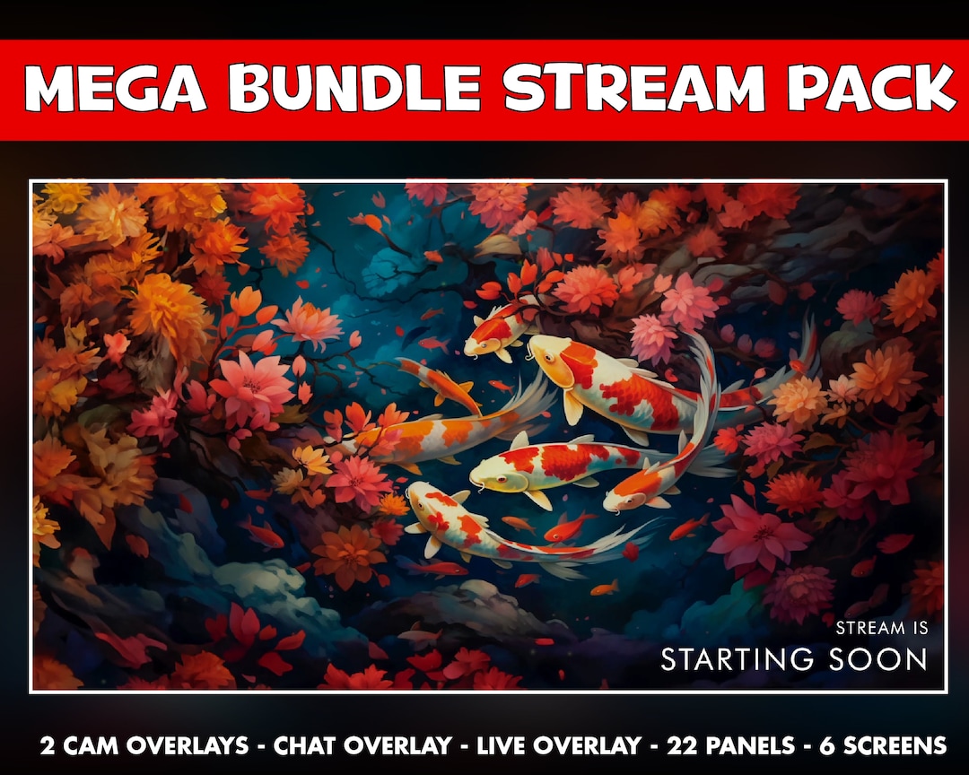 Koi Fish Twitch Overlay Animated Pack - Lotus Flowers Background Cozy ...
