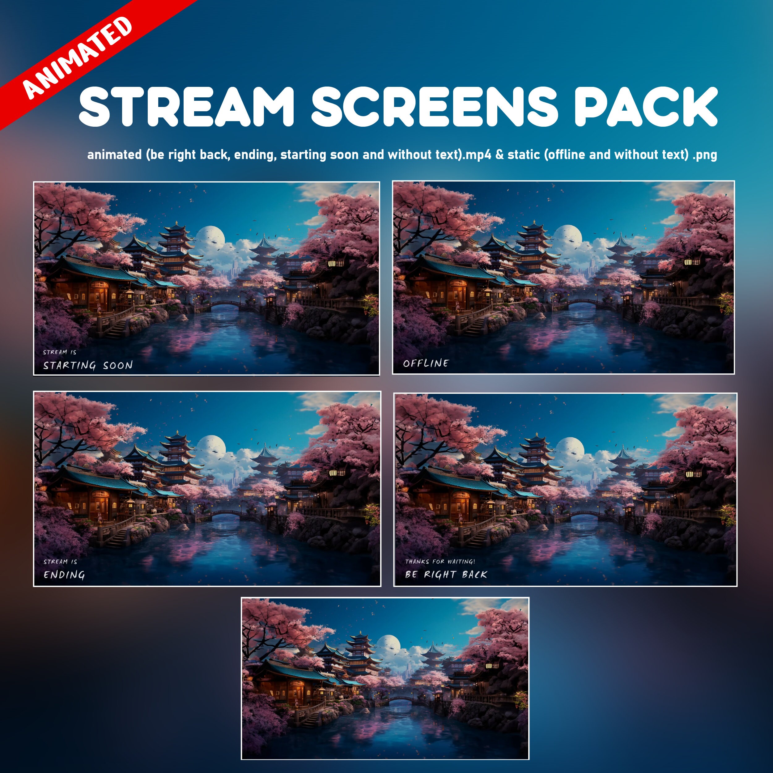 Japan City Twitch Overlay Animated Package - Cozy Asian Cherry Trees ...