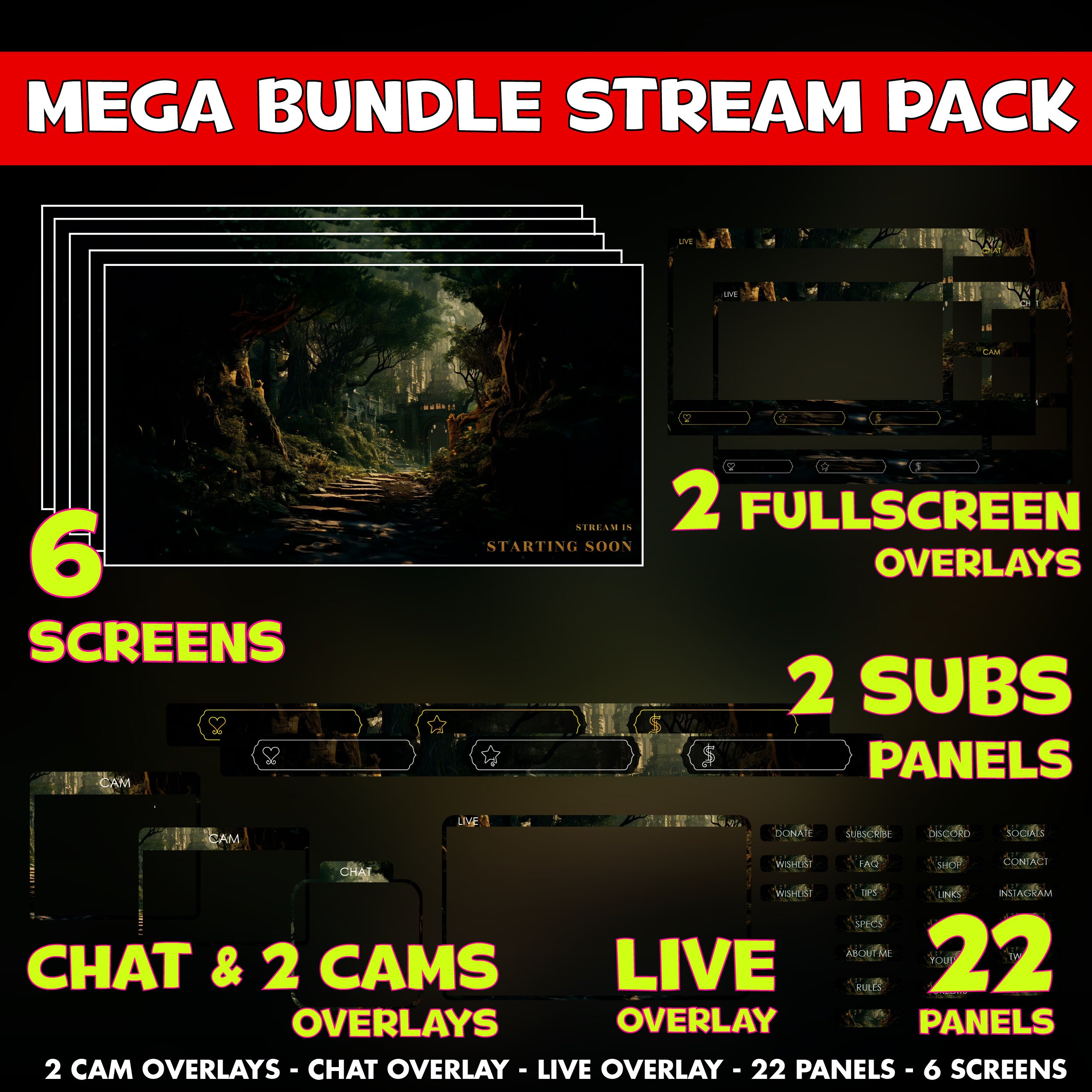 Forest Twitch Overlay Animated Pack - Plants Forest Elfic Nature ...