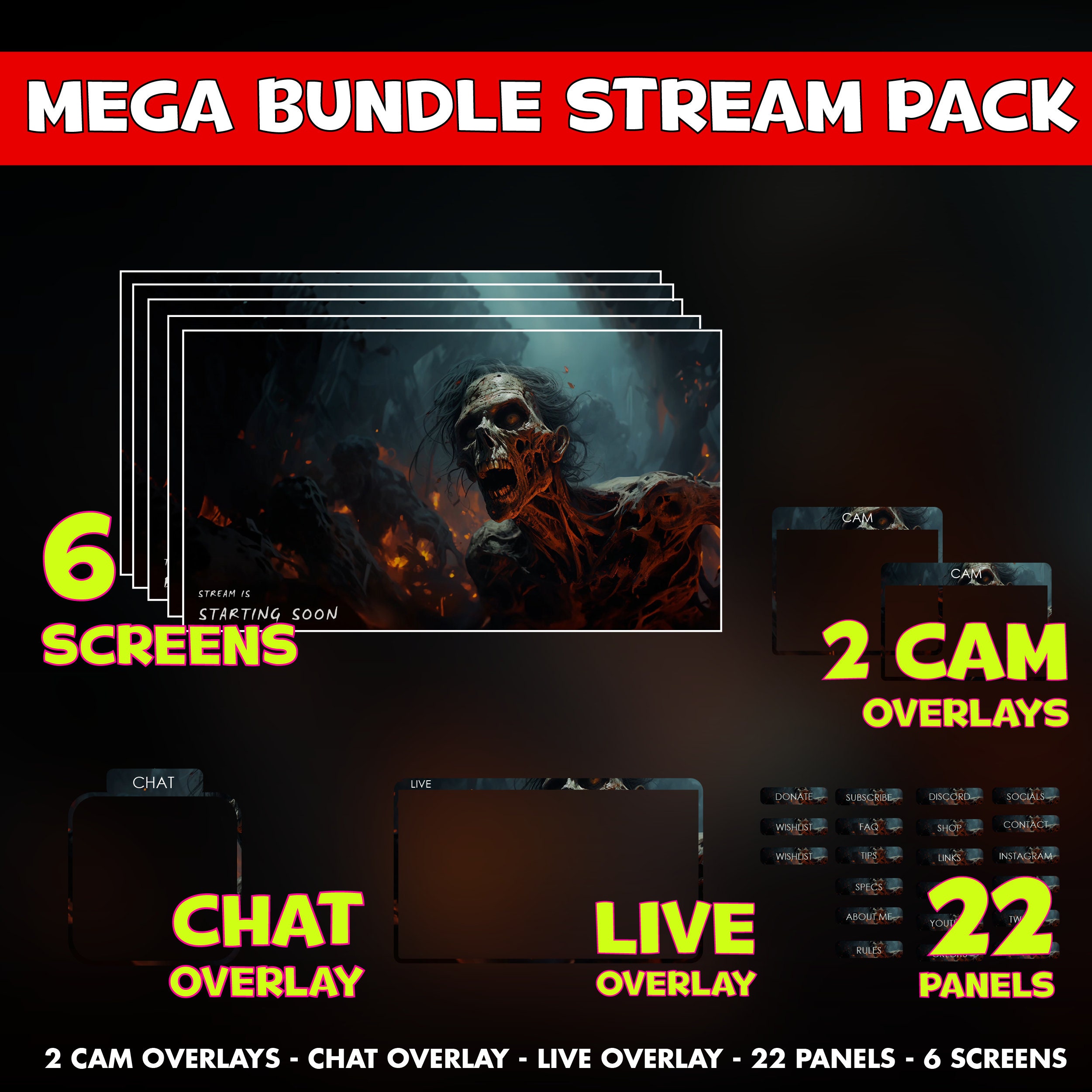 Zombie Dark Twitch Overlay Animated Package - Terror Zombie Gothic ...