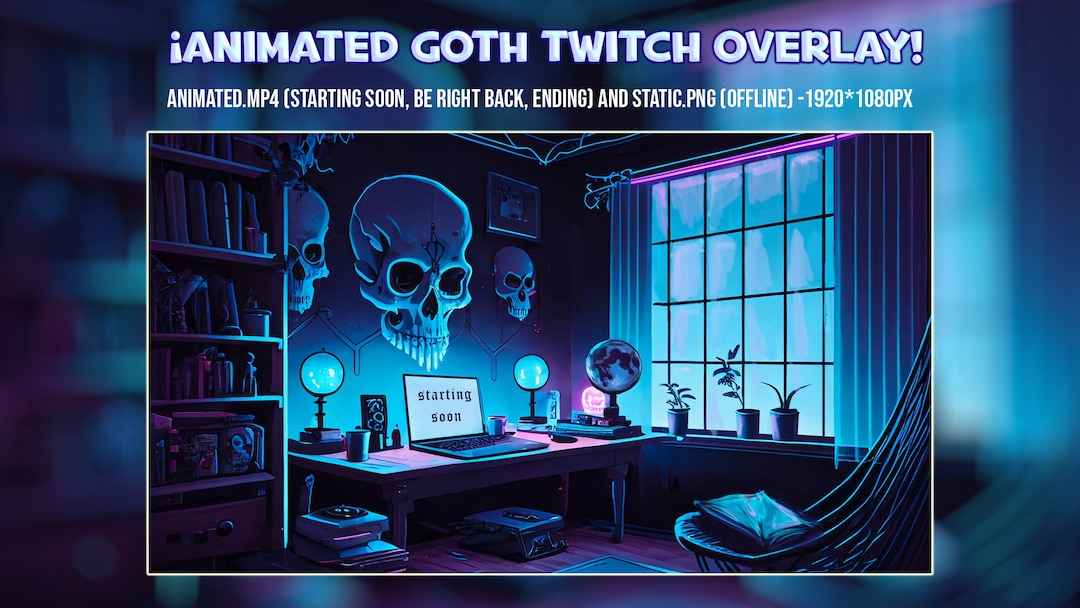 Skull Goth Twitch Overlay - Vtuber Background, Witchy Animated Avatar ...
