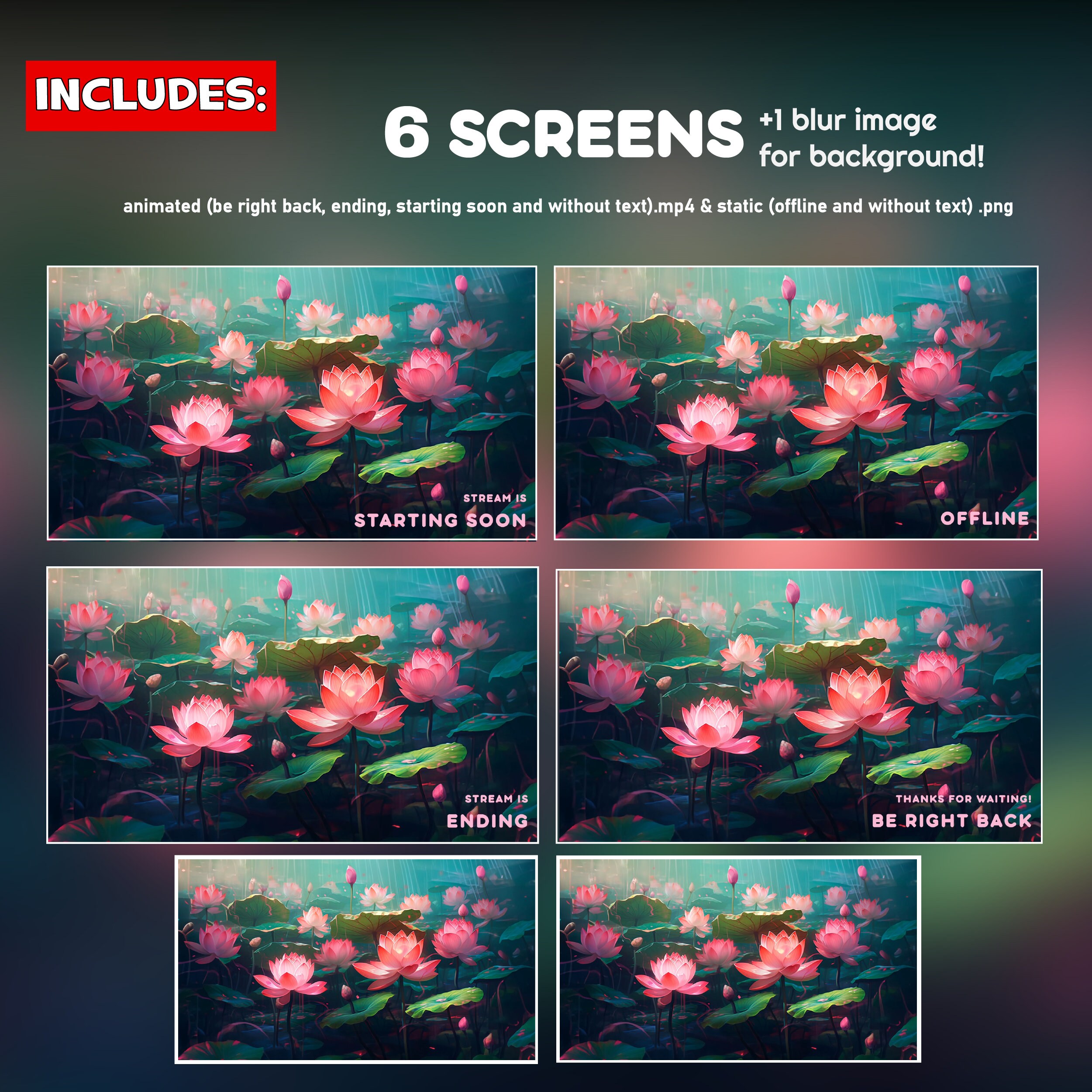 Lotus Flowers Twitch Overlay Animated Pack Cozy Screens for - Etsy ...