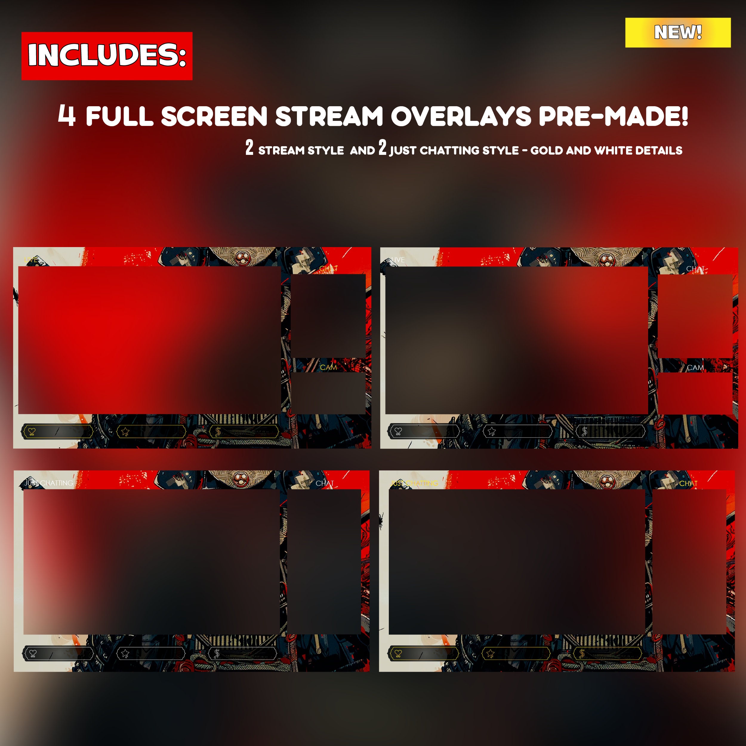 Samurai Red Twitch Overlay Animated Pack - Warrior Katana Japanese ...