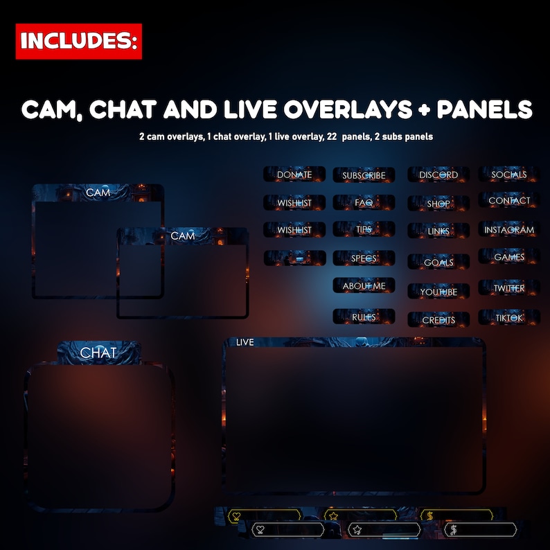 Goth Twitch Overlay Animated - Gamer Room Spooky Skull Screens Cozy for ...