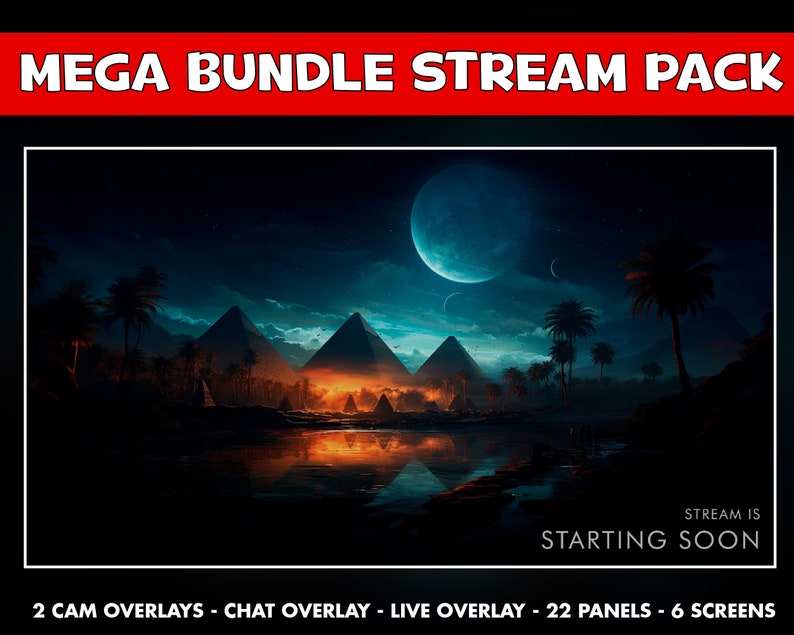 Egyptian Twitch Overlay Animated Pyramid Night Landscape Moon Planet ...