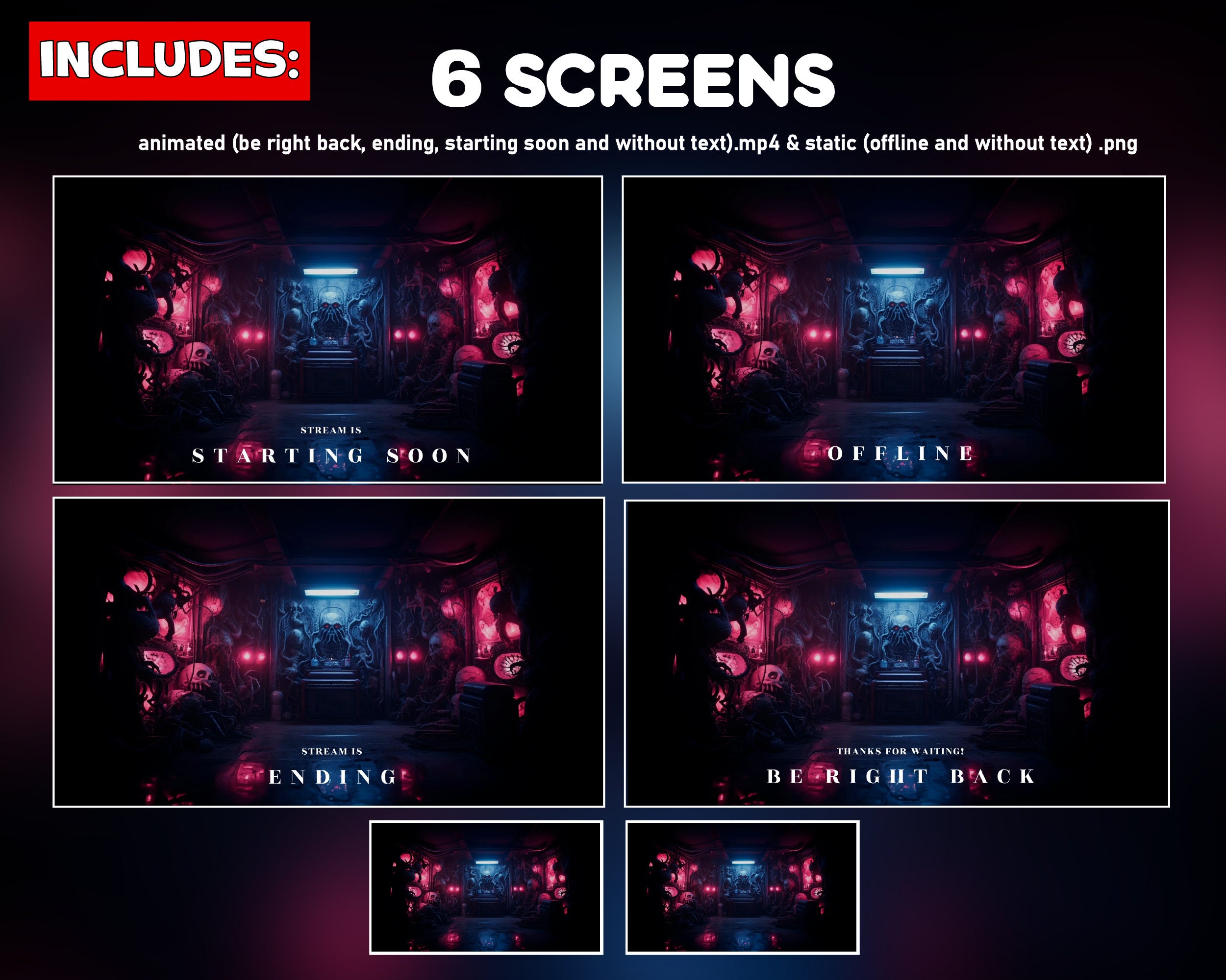 Goth Twitch Overlay Animated - Gamer Pink Neon Skull Horror Room Alien ...