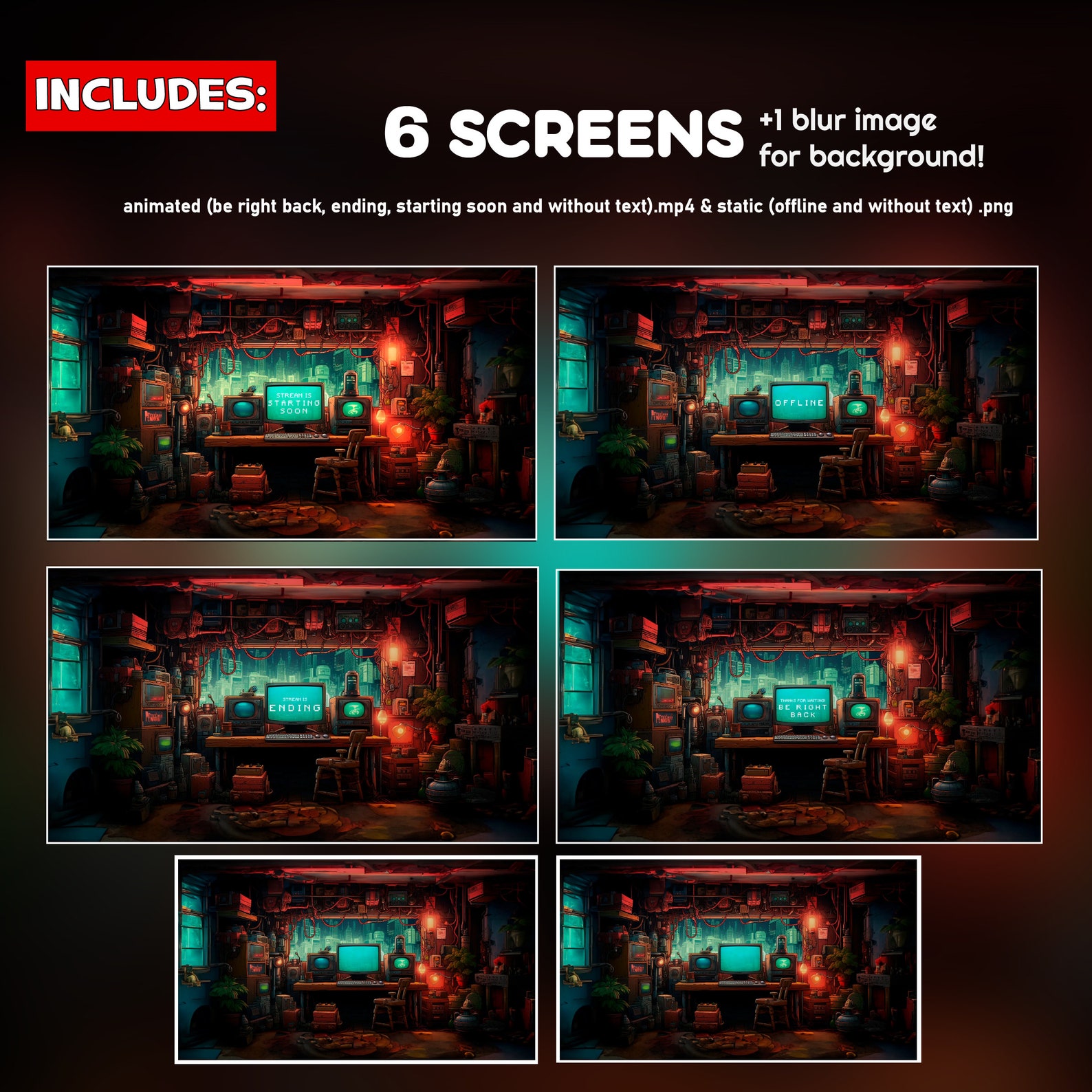 Retro Futuristic Gamer Room Twitch Overlay Animated Pack Steampunk ...