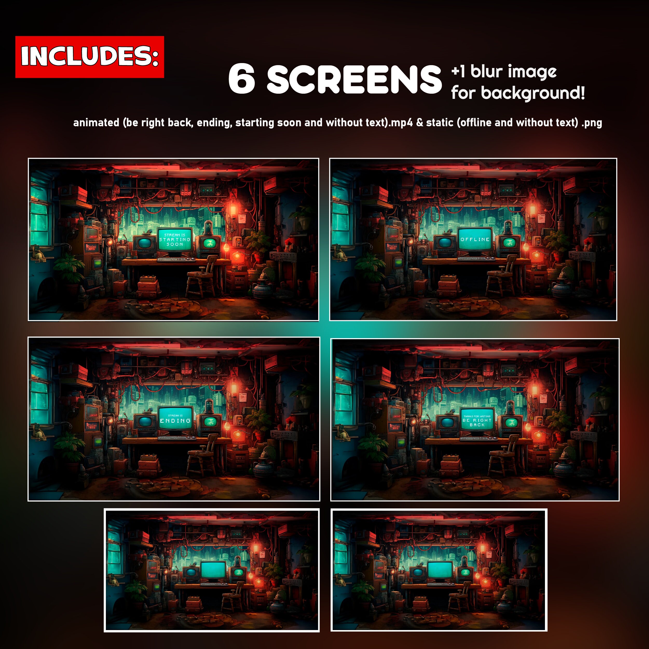 Retro Futuristic Gamer Room Twitch Overlay Animated Pack - Steampunk ...