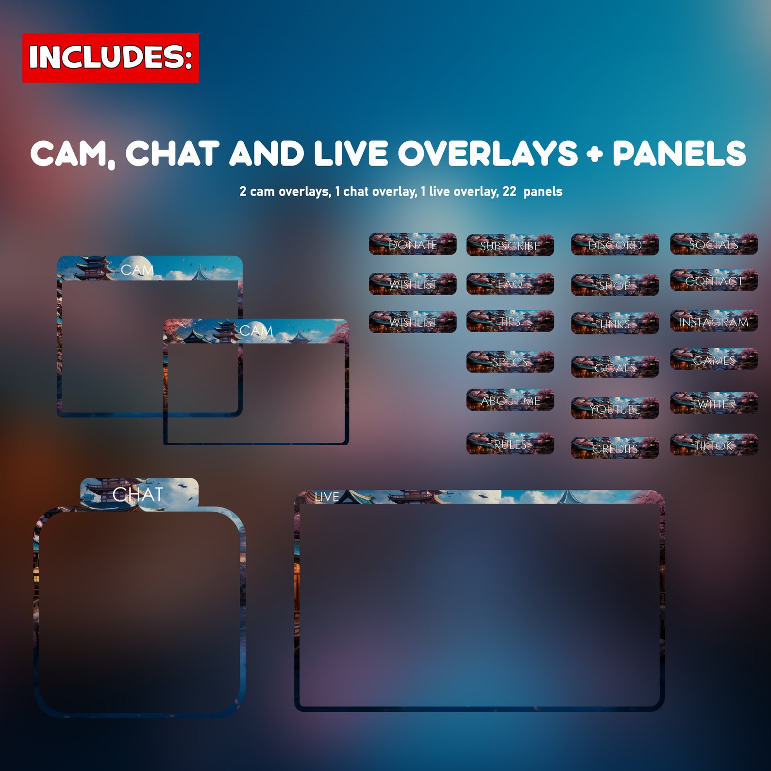 Japan City Twitch Overlay Animated Package - Cozy Asian Cherry Trees ...