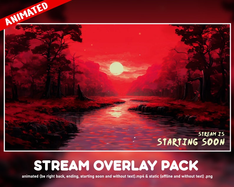 RED Twitch Overlay Animated Package - Japan Dark Forest Stream ...