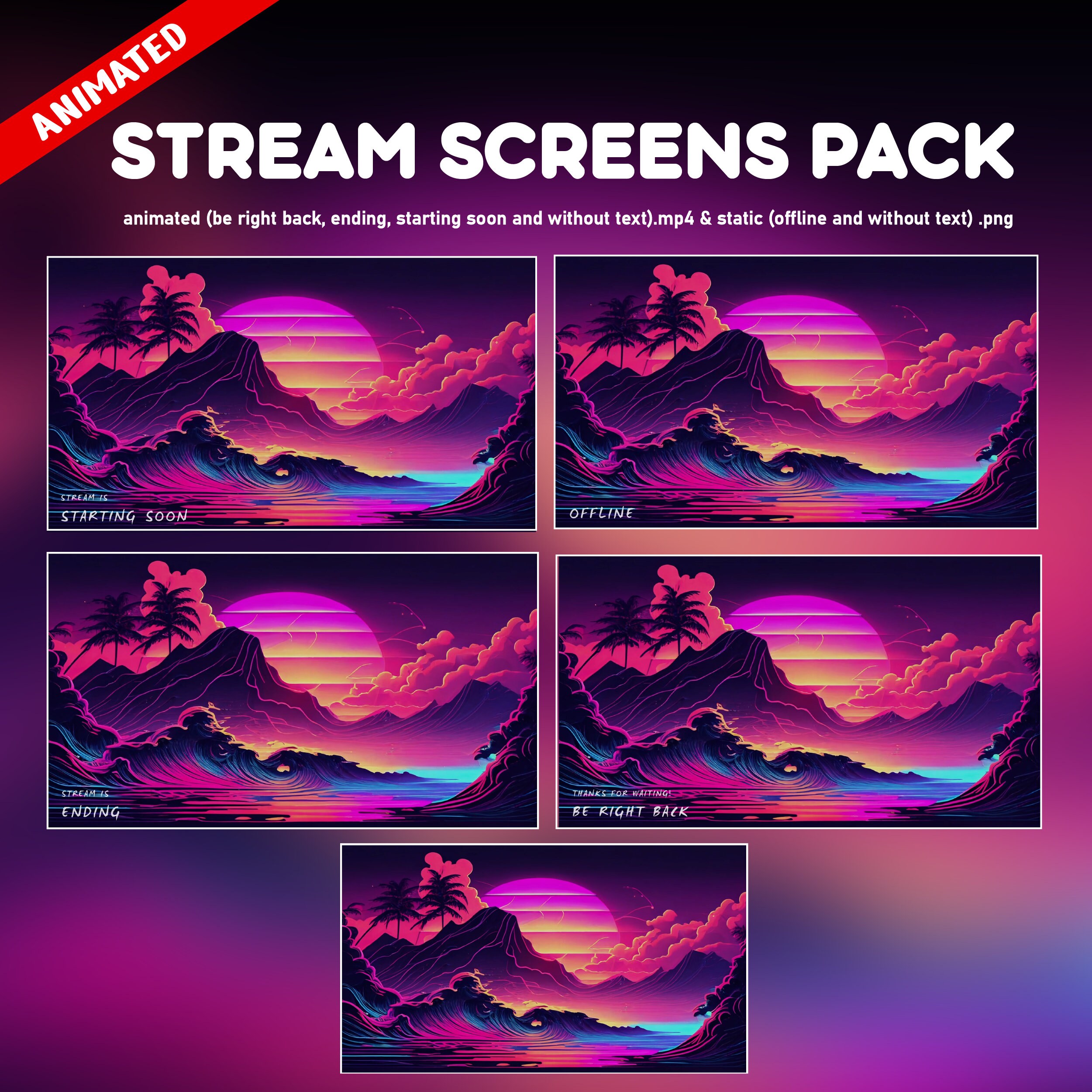 Vapor Wave Twitch Overlay Animated Pack - Retro Lofi Stream Videogame ...