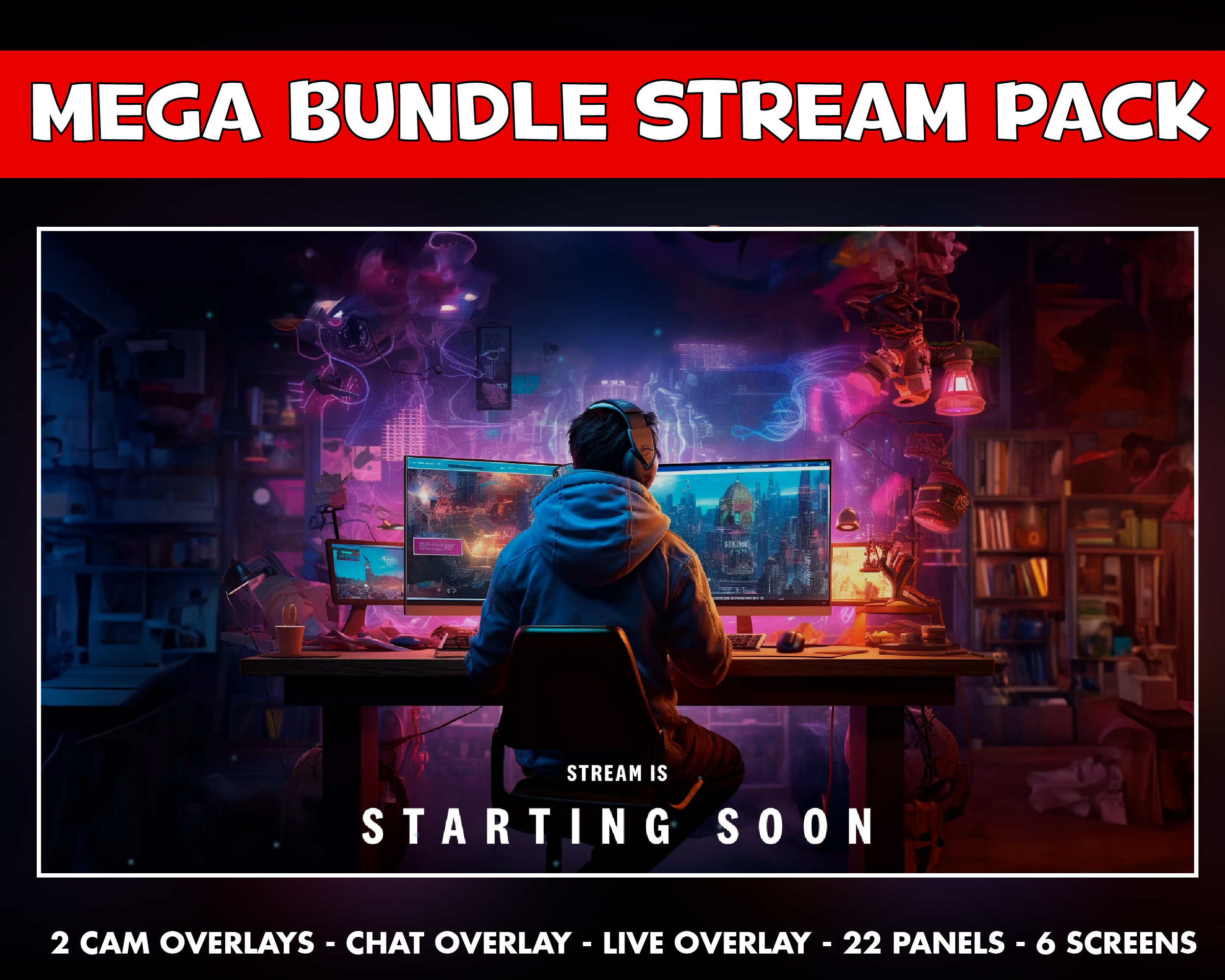 Gamer Room Twitch Overlay Animated Pack - Desktop Light Fantasy ...