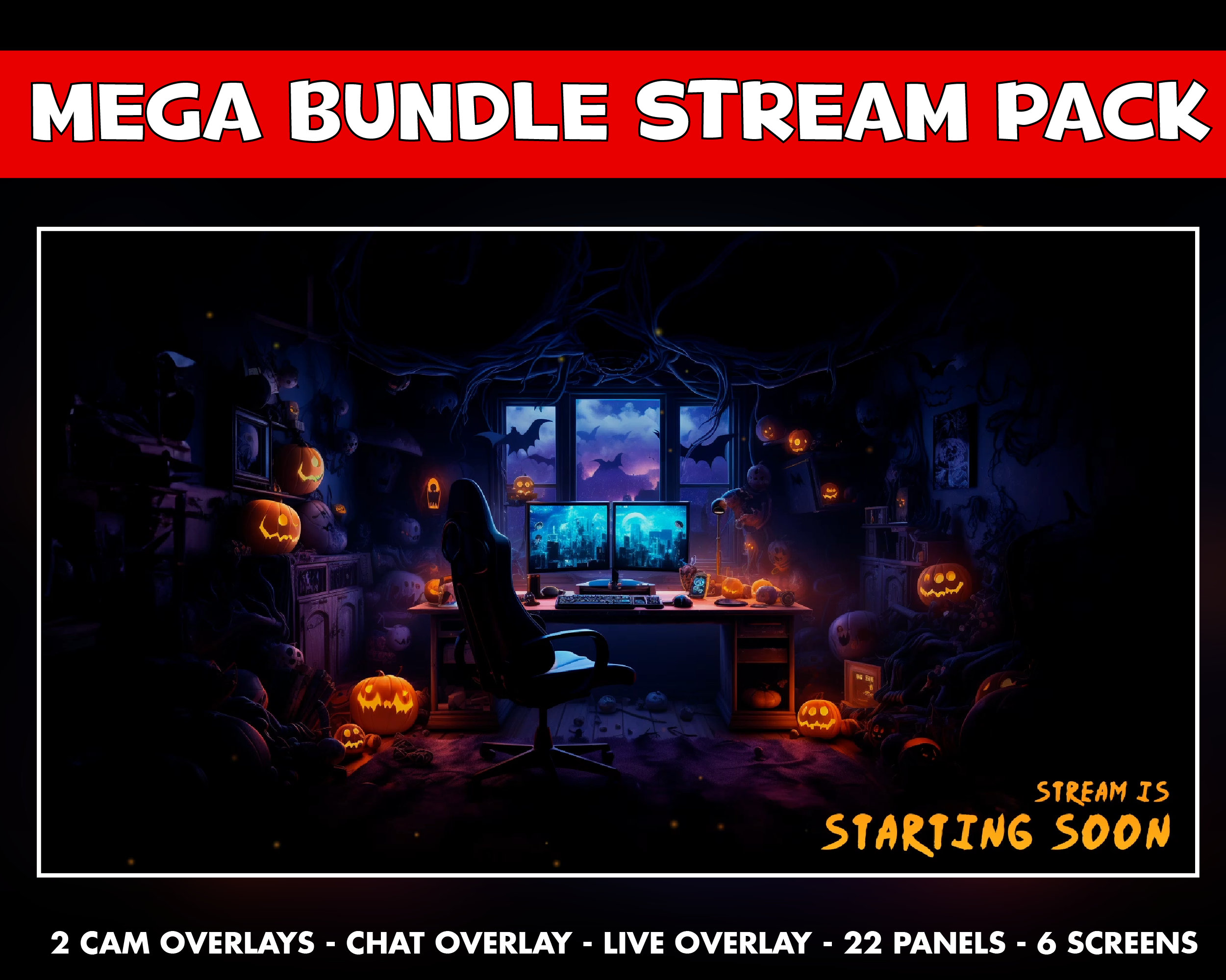Halloween Twitch Overlay Animated - Spooky Pumpkin Bedroom Screens ...