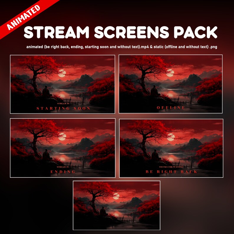 Samurai Red Twitch Overlay Animated Pack - Warrior Cozy Japanese ...
