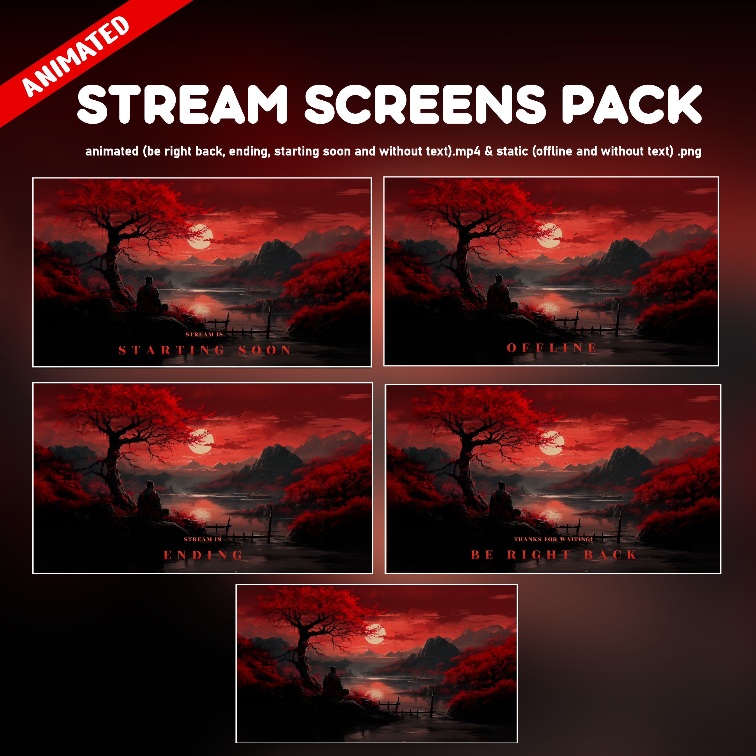 Samurai Red Twitch Overlay Animated Pack - Warrior Cozy Japanese ...