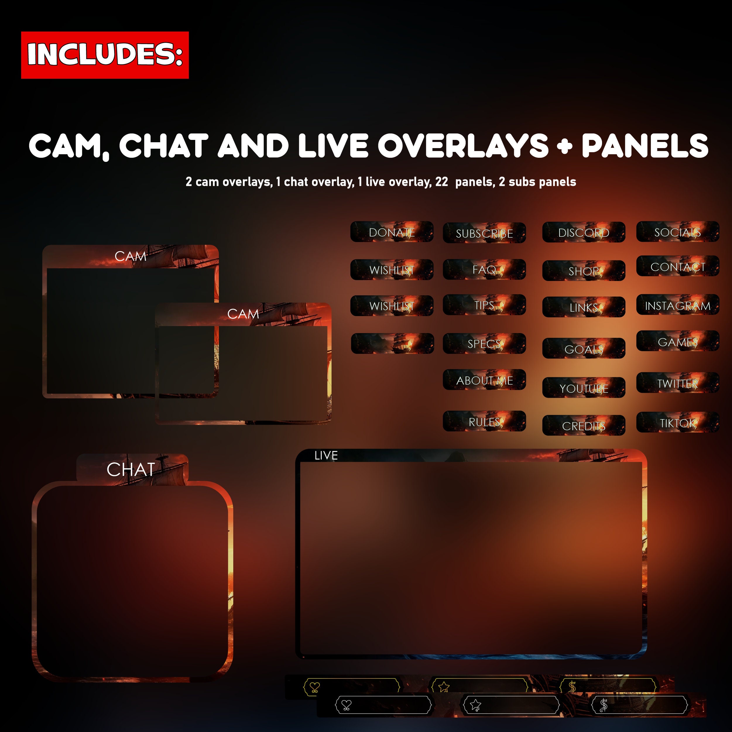 Pirate Ship Twitch Overlay Animated Pack - Sailing Boat Fantasy ...