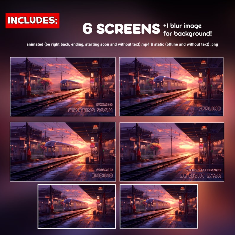 Anime Train Station Twitch Overlay Animated Package - Cozy Cute Stream ...