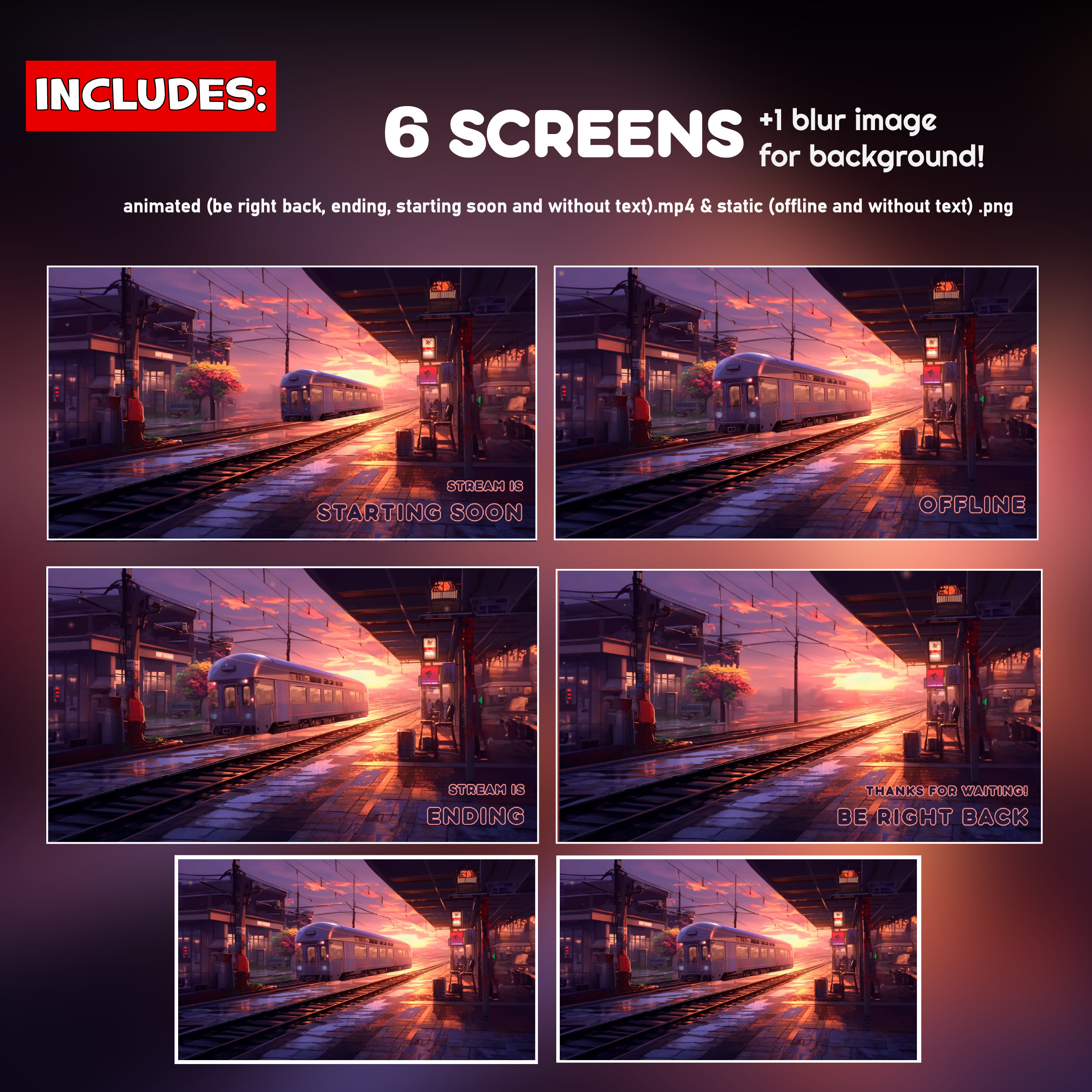 Anime Train Station Twitch Overlay Animated Package Cozy Cute Stream ...