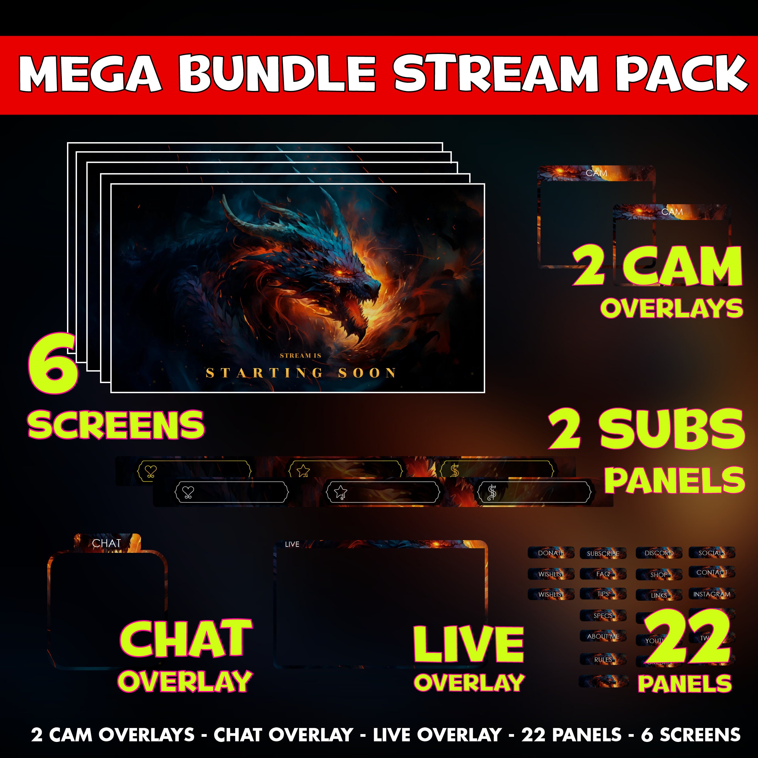 Blue Dragon Twitch Overlay Animated Pack - Mythological Fantasy Fire ...