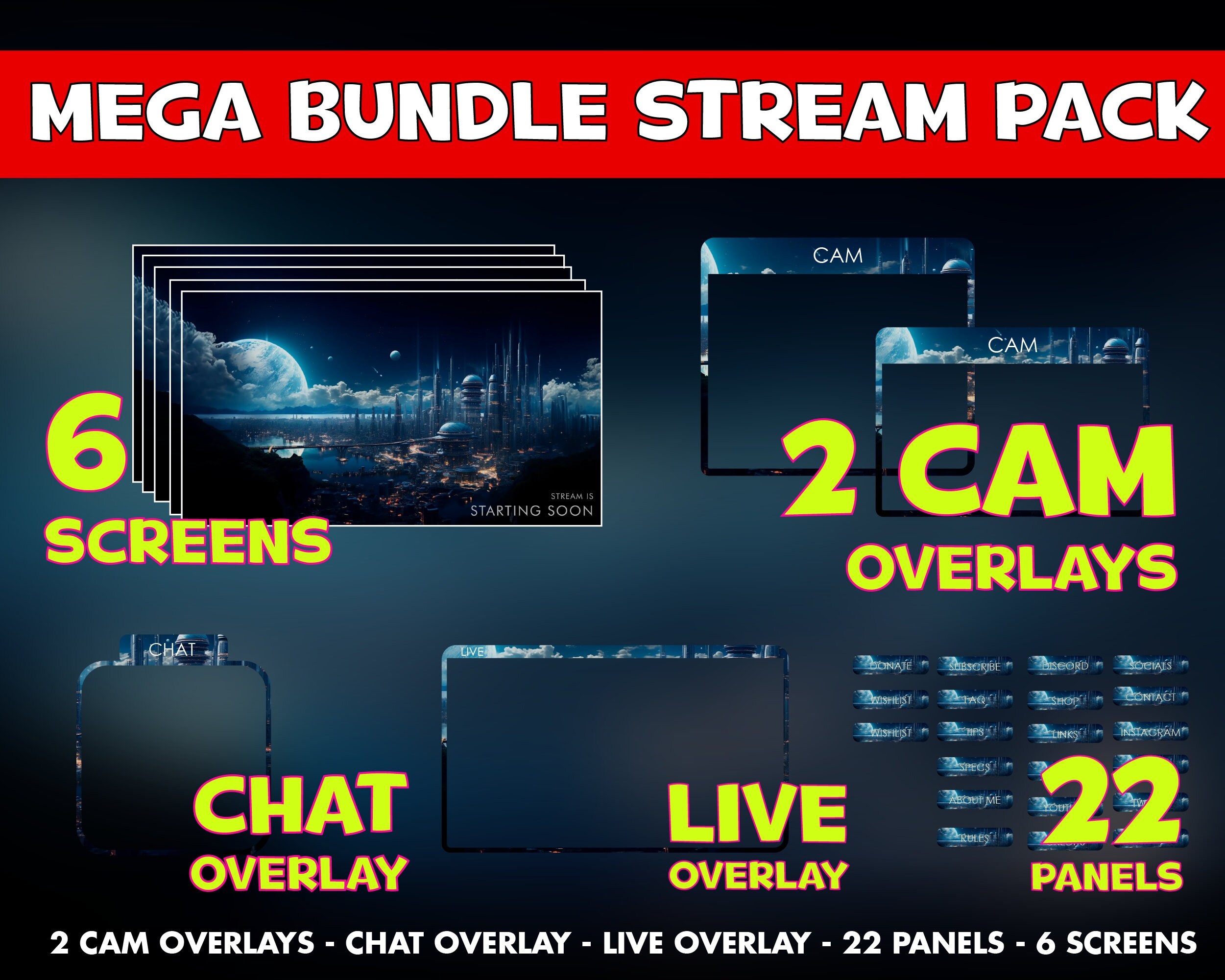 Futurist City Twitch Overlay Animated Package Sci-fi Screens - Etsy