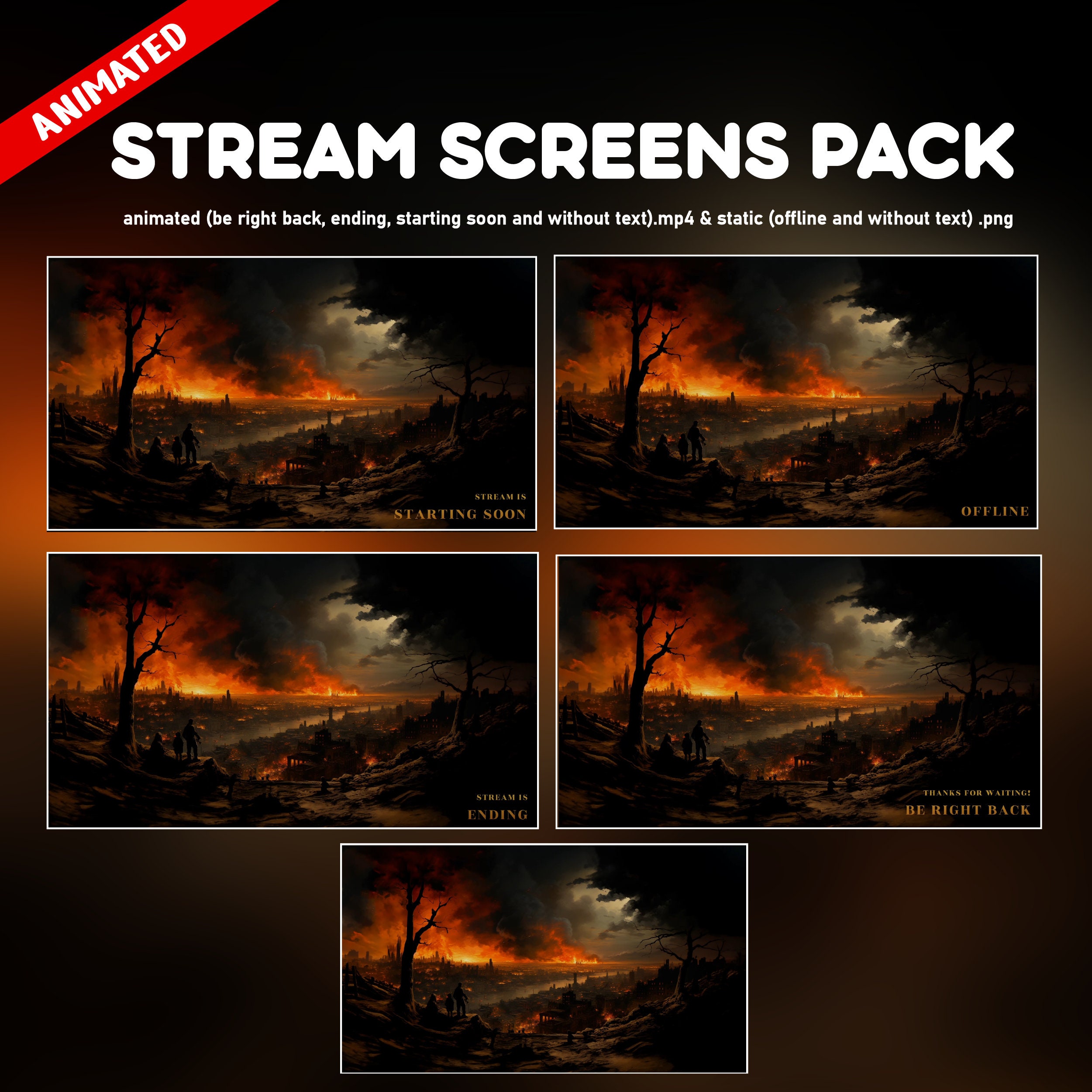Apocalyptic City Twitch Overlay Animated - War City Fire Background for ...