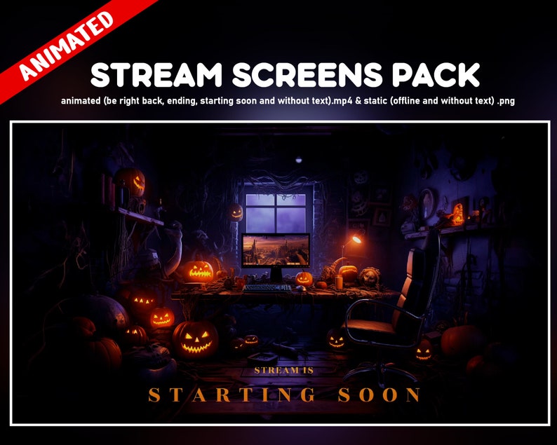 Goth Twitch Overlay Animated Pack - Spooky Pumpkin Bedroom Halloween ...