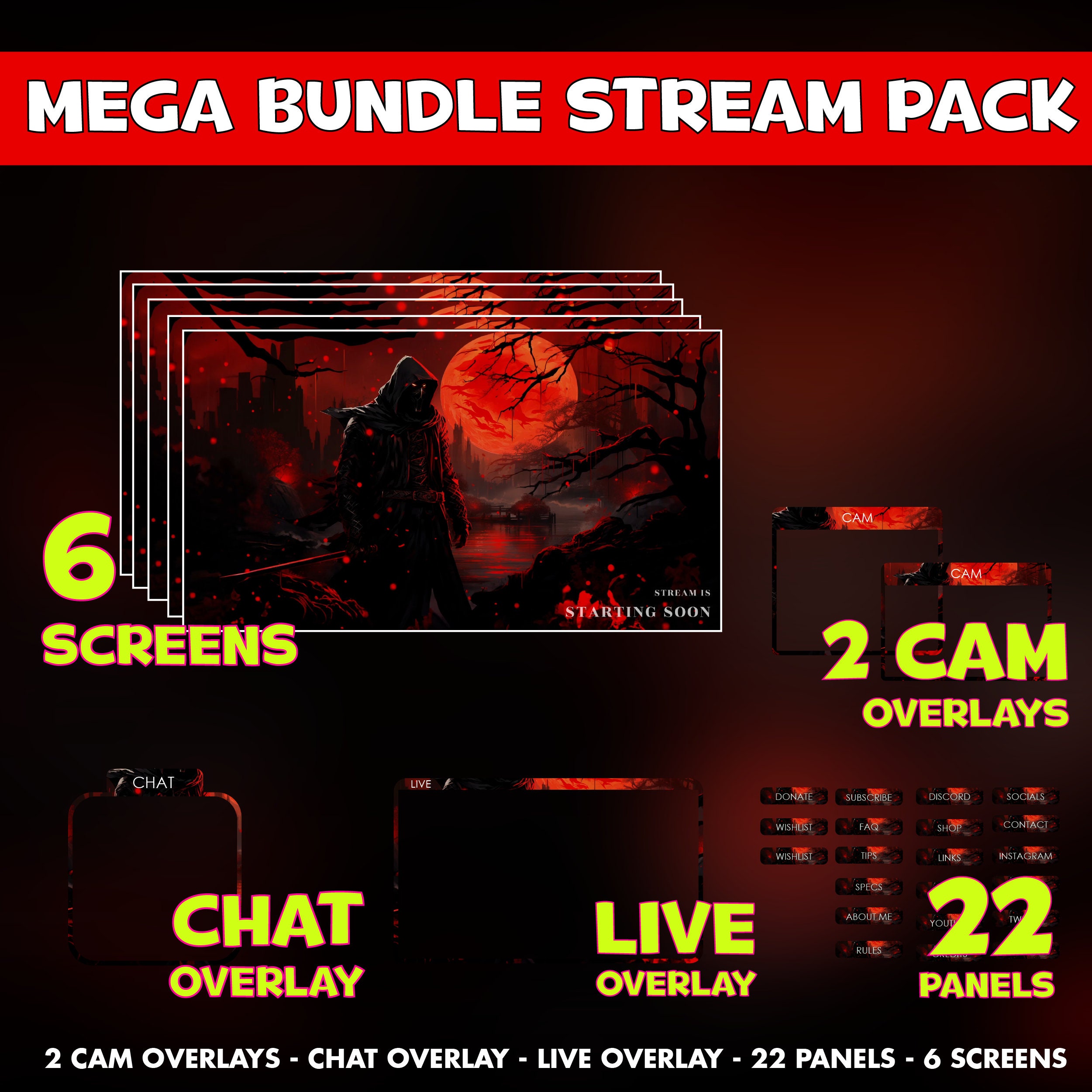 Ninja Red Twitch Overlay Animated Pack - Ninja Warrior - Asian Japanese ...