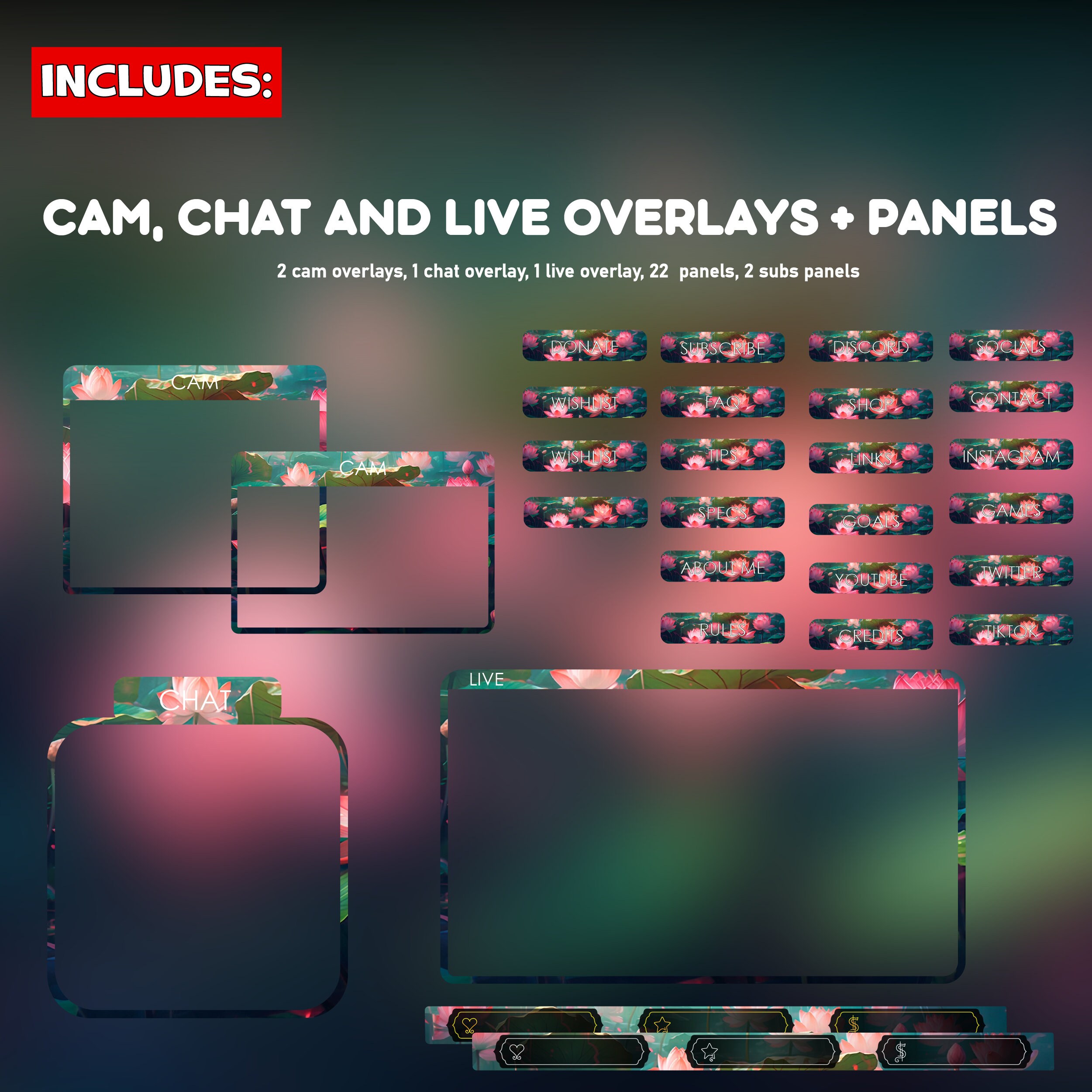 Lotus Flowers Twitch Overlay Animated Pack Cozy Screens for - Etsy ...