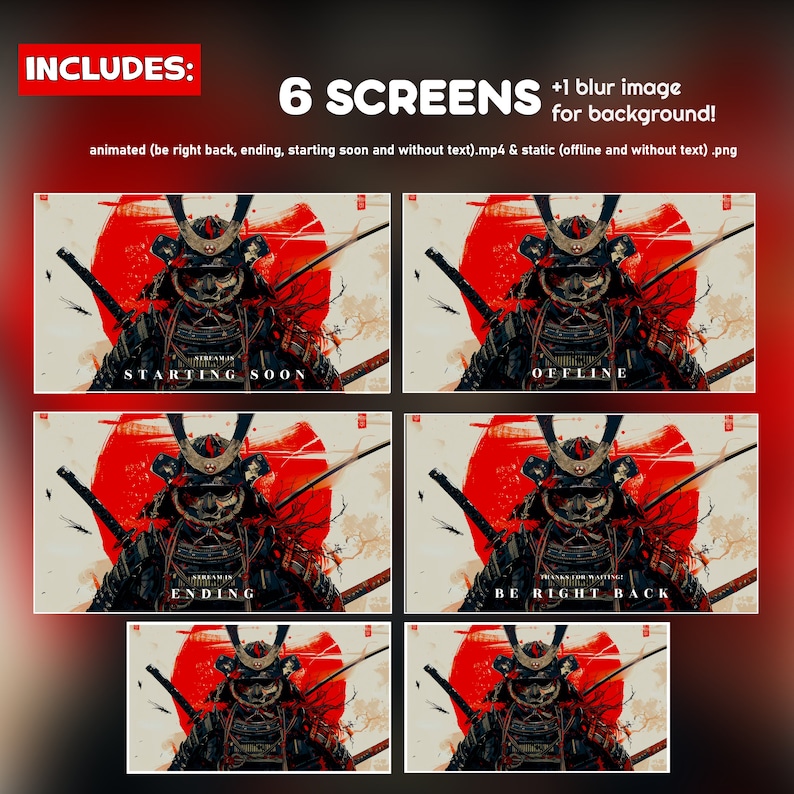 Samurai Red Twitch Overlay Animated Pack - Warrior Katana Japanese ...