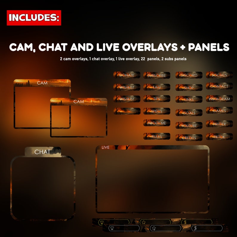 Apocalyptic City Twitch Overlay Animated War City Fire Background for ...