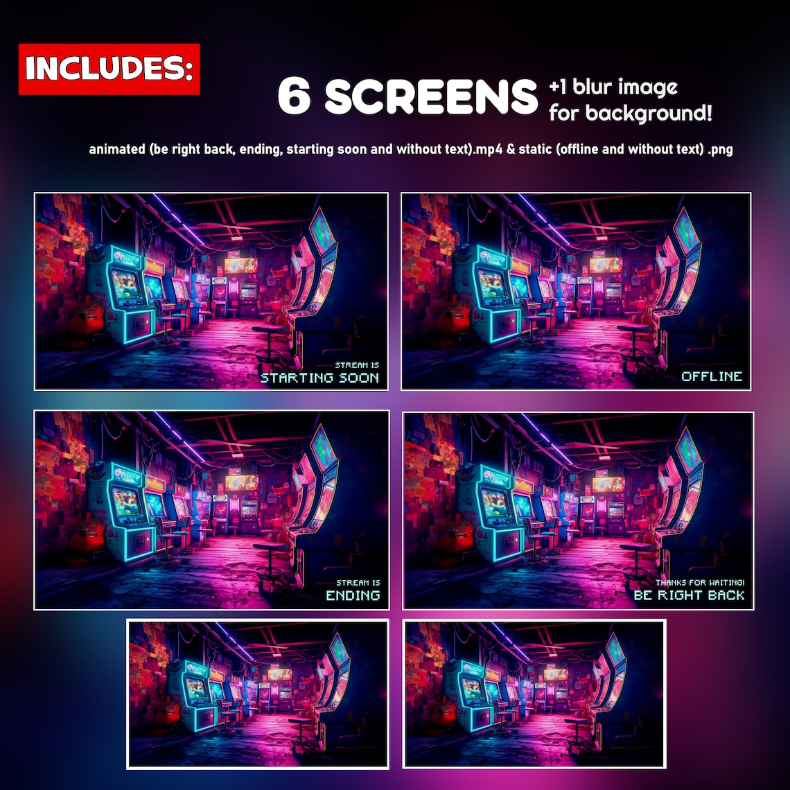 Retro Twitch Overlay Animated Pack Inspired 80s Videogame Arcade Screen ...