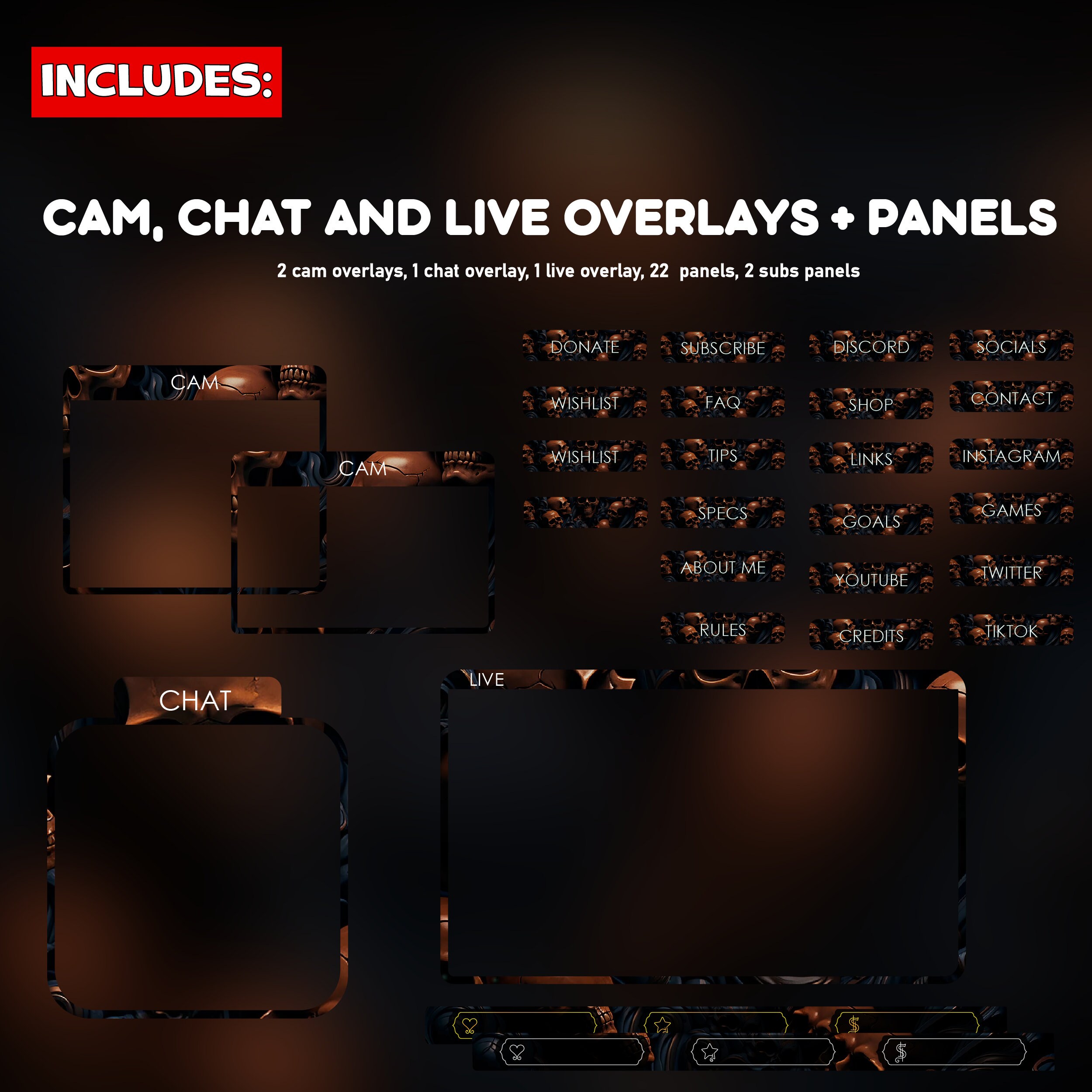 Gothic Skull Twitch Overlay Pack Dark Fantasy Animated Stream ...