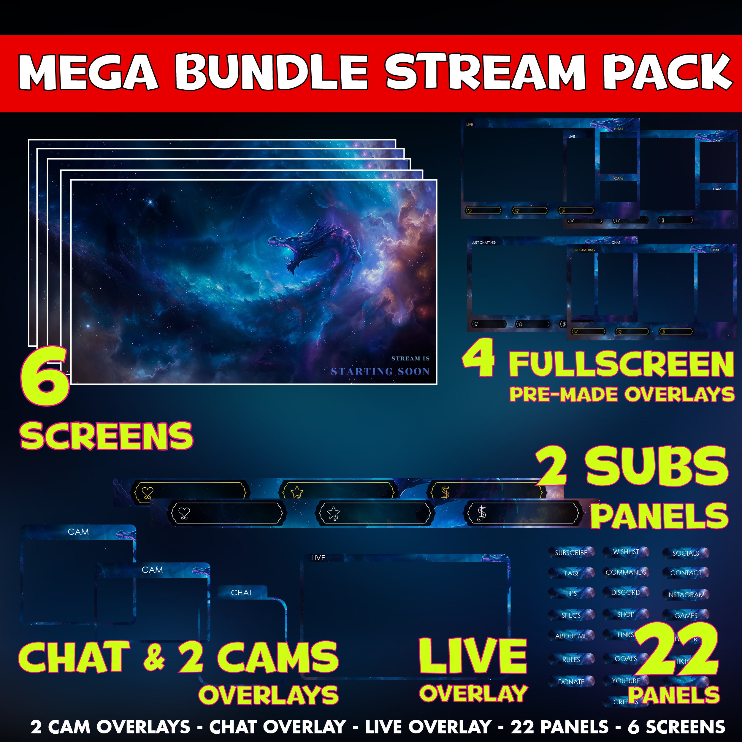 Dragon Blue Twitch Overlay Animated Pack - Galaxy Fantasy Universe ...