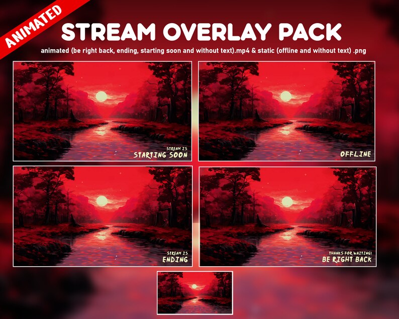 RED Twitch Overlay Animated Package - Japan Dark Forest Stream ...