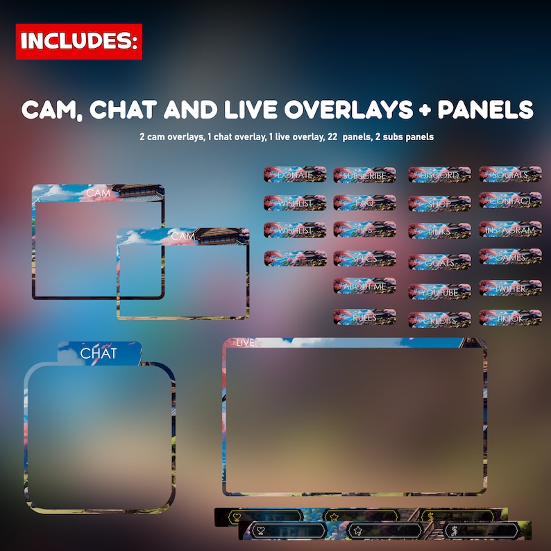 Landscape Pink Twitch Overlay Animated Pack - Whimsical Background Cozy ...