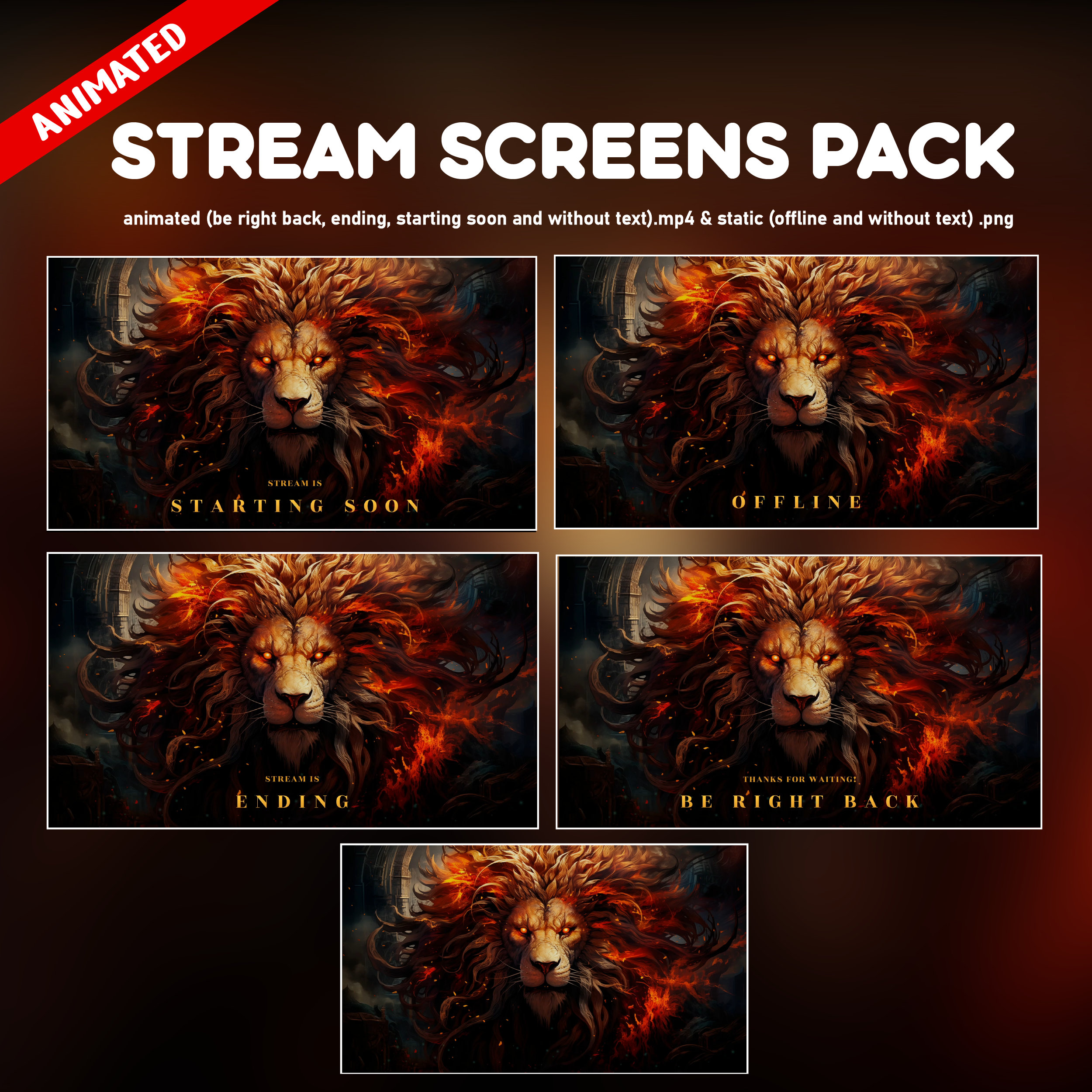Fiery Lion Twitch Overlay Pack - Majestic Beast Fire Animated Stream ...