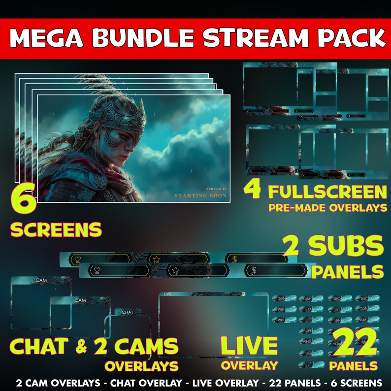 Warrior Woman Twitch Overlay Pack - Epic Valkyrie Viking Animated ...