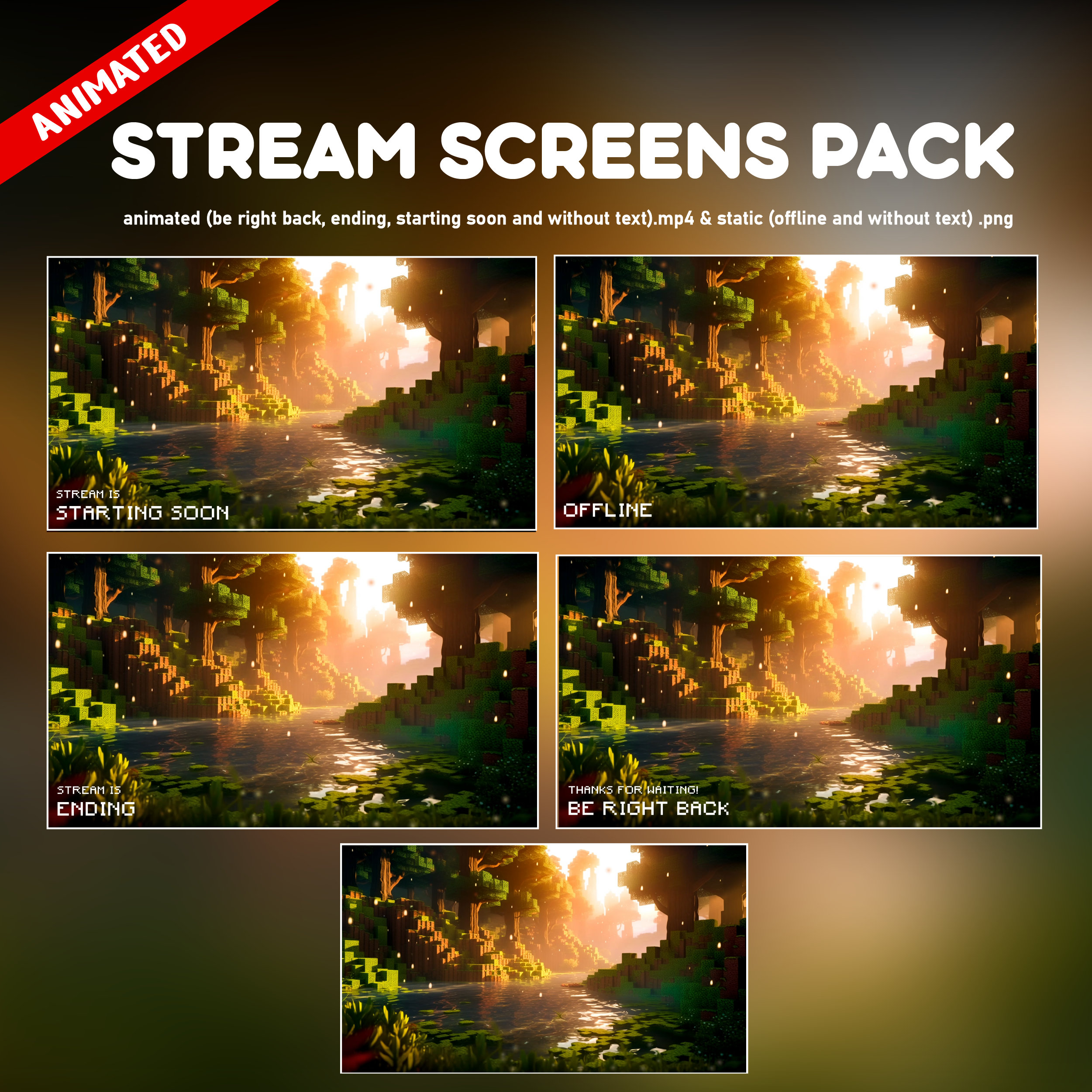 Minecraft Inspired Twitch Overlay Animated Blocks Screens Pack Perfect ...