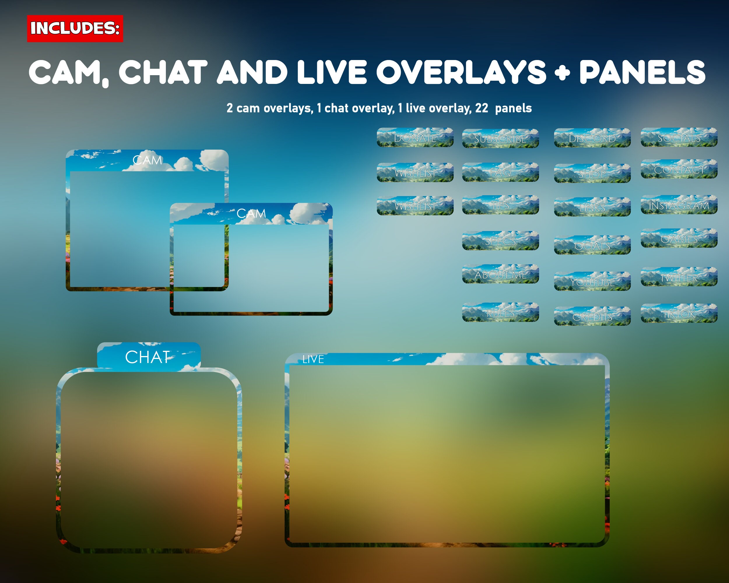 Meadow Twitch Overlay Animated Pack - Landscape Plants Stream Screens ...
