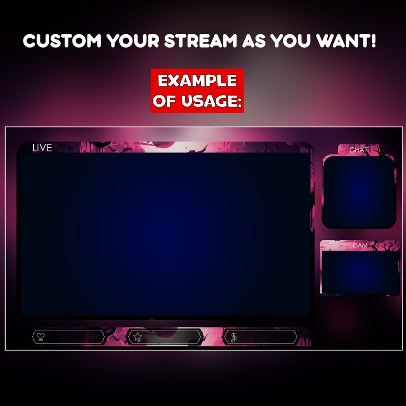 Goth Twitch Overlay Animated Pack - Spooky Black Cat Girl Screens Pink ...