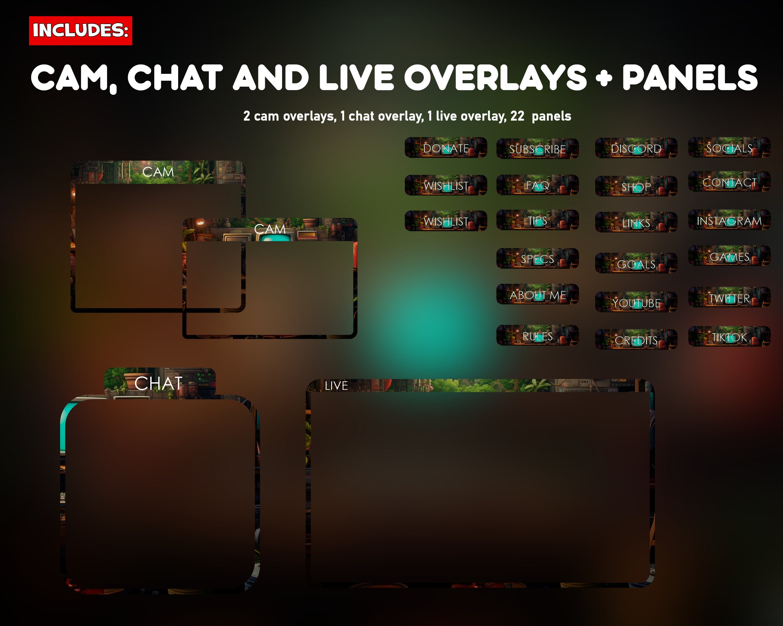 Retro Futuristic Gamer Room Twitch Overlay Animated Pack - Desktop ...