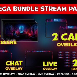 Goth Twitch Overlay Animated Pack Gamer Room Neon Light Skull ...