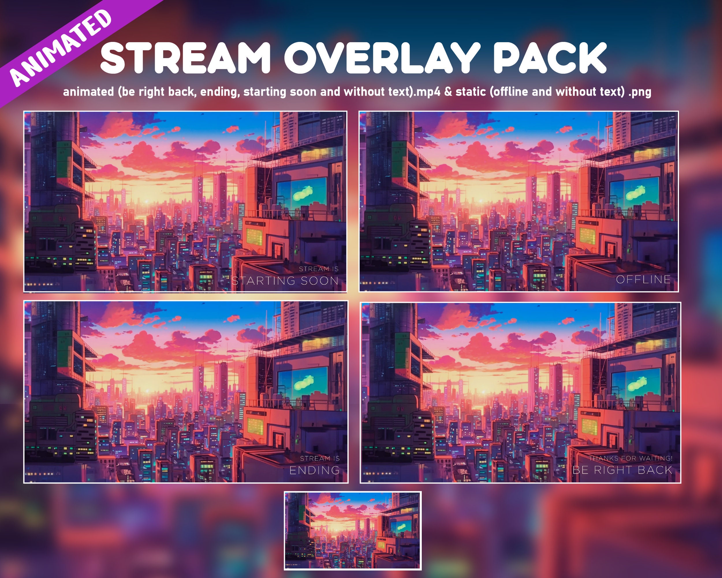 Asian City Overlay Animated Twitch and Kick - Japan Skyline Sunset ...