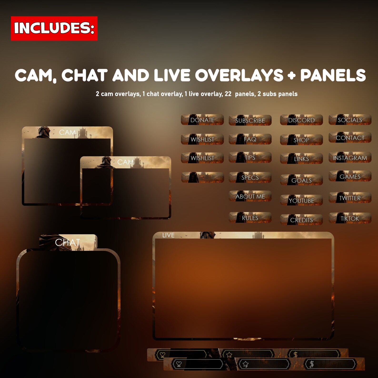 War Medieval Twitch Overlay Animated Pack - Medieval Soldier War Cozy ...