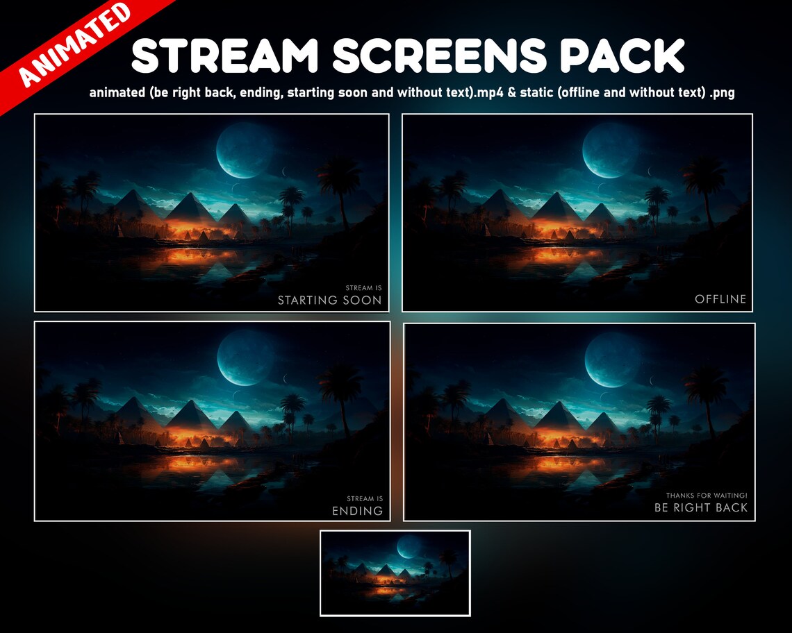 Egyptian Twitch Overlay Animated - Pyramid Night Landscape Moon Planet Screens for Stream ...
