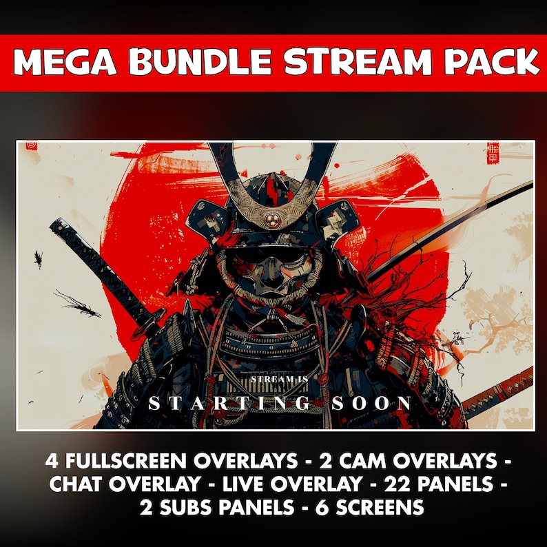 Samurai Red Twitch Overlay Animated Pack - Warrior Katana Japanese ...